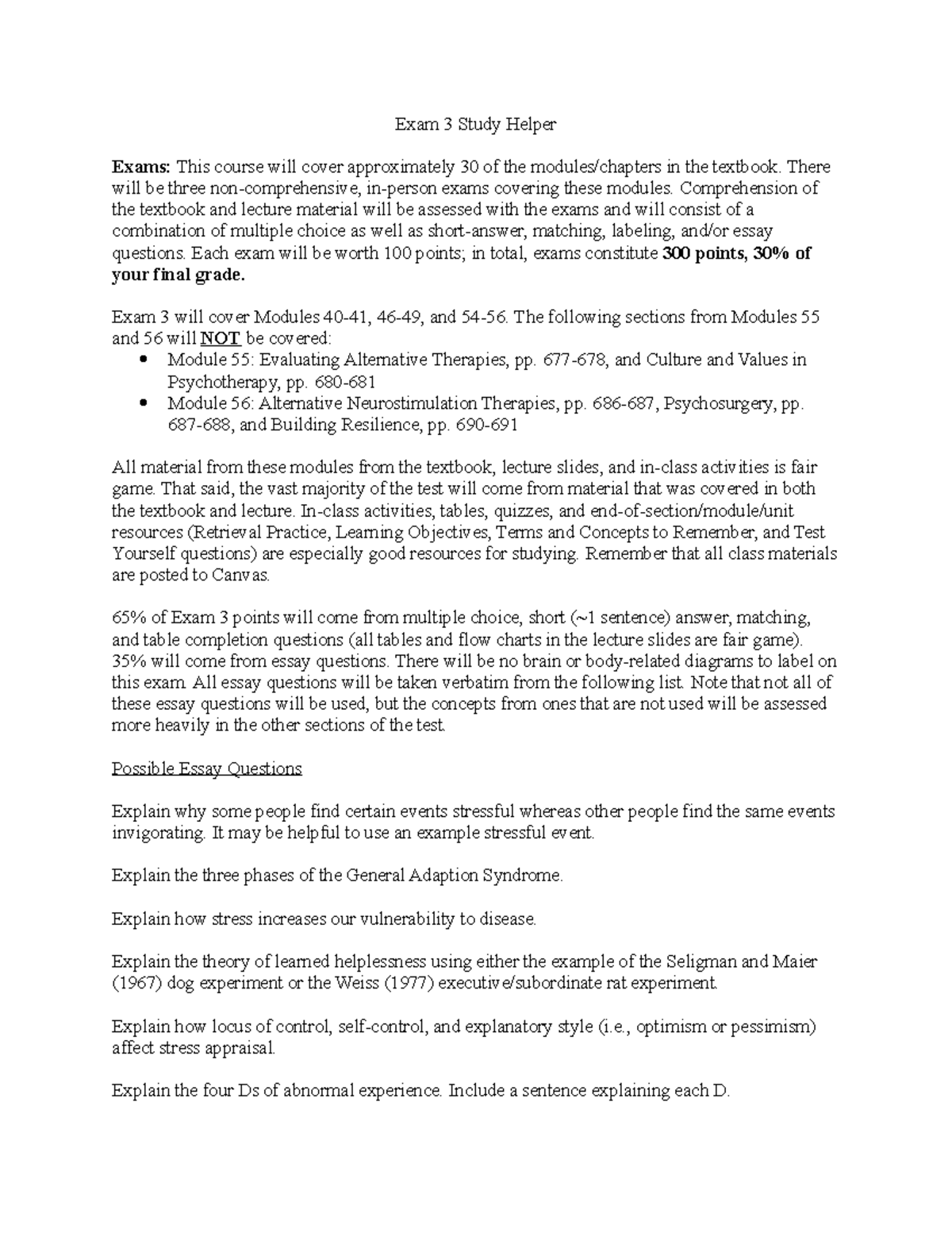 Exam 3 Study Helper - Exam 3 Study Helper Exams: This course will cover ...