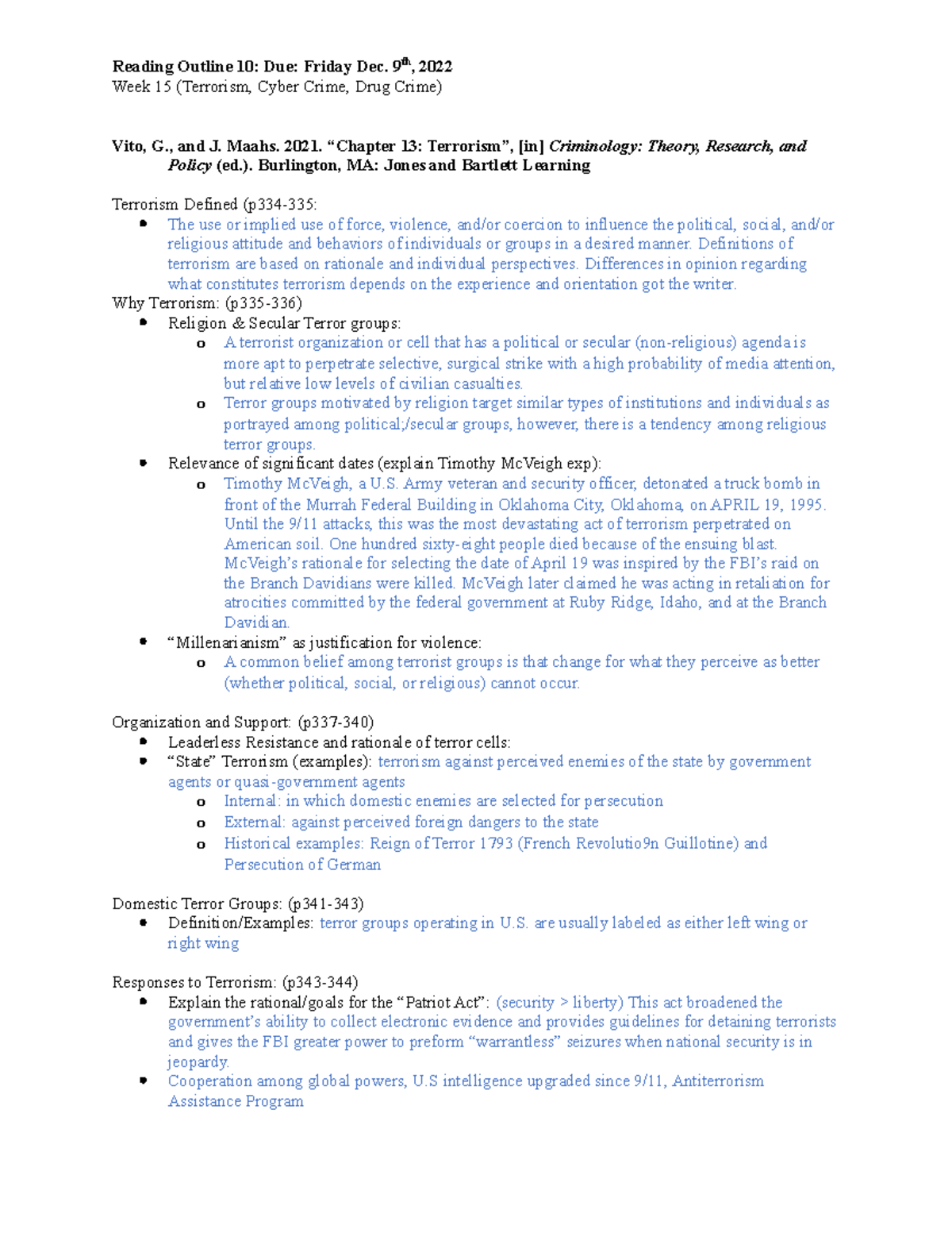 Reading Outline 10 terror, cyber, drugs - Week 15 (Terrorism, Cyber ...