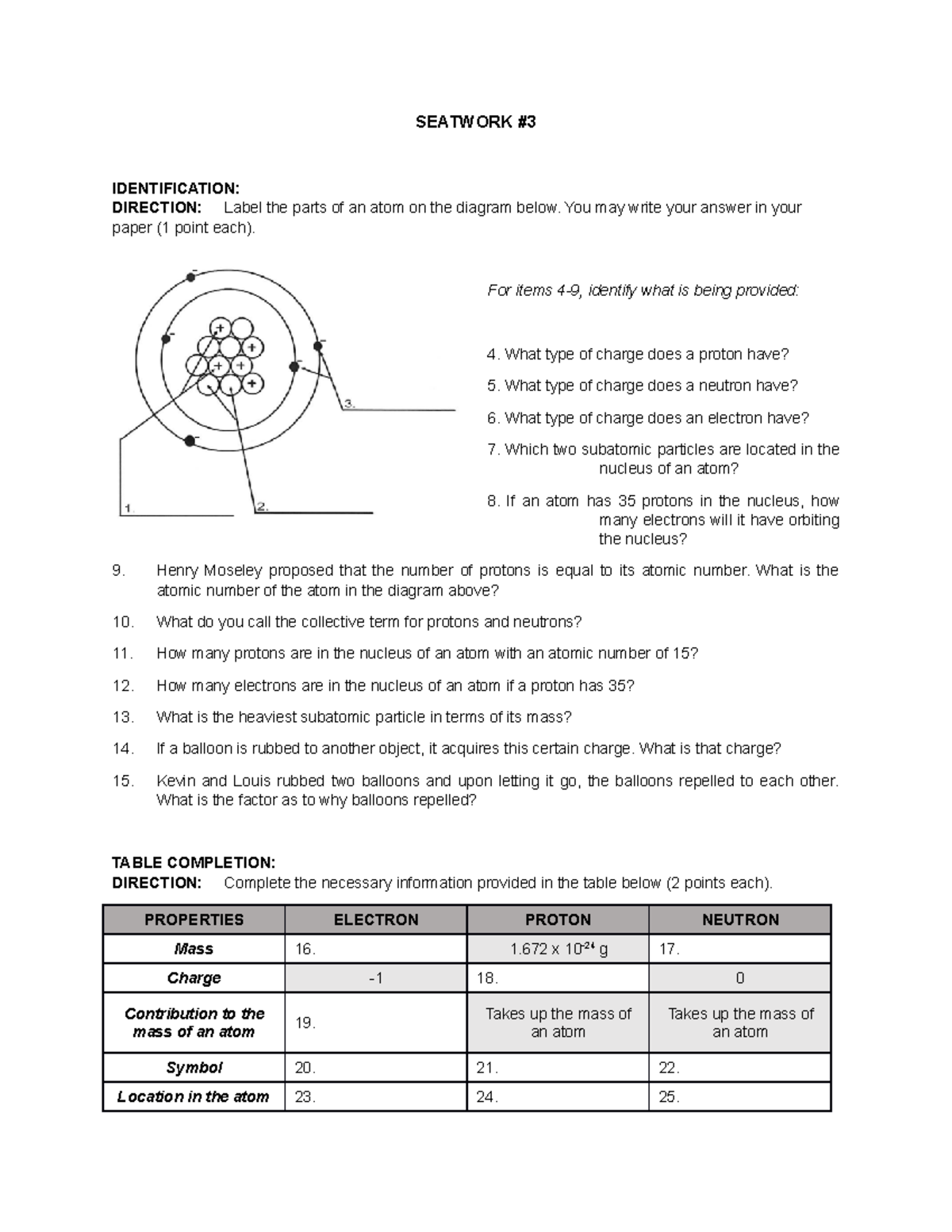 Drill 3 - SEATWORK IDENTIFICATION: DIRECTION: Label the parts of an ...