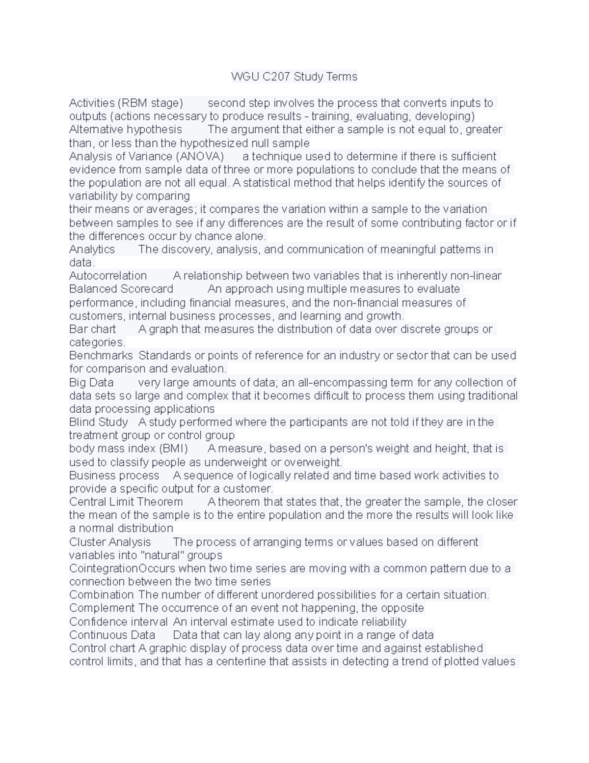 C207 Study Terms - WGU C207 Study Terms Activities (RBM stage) second ...