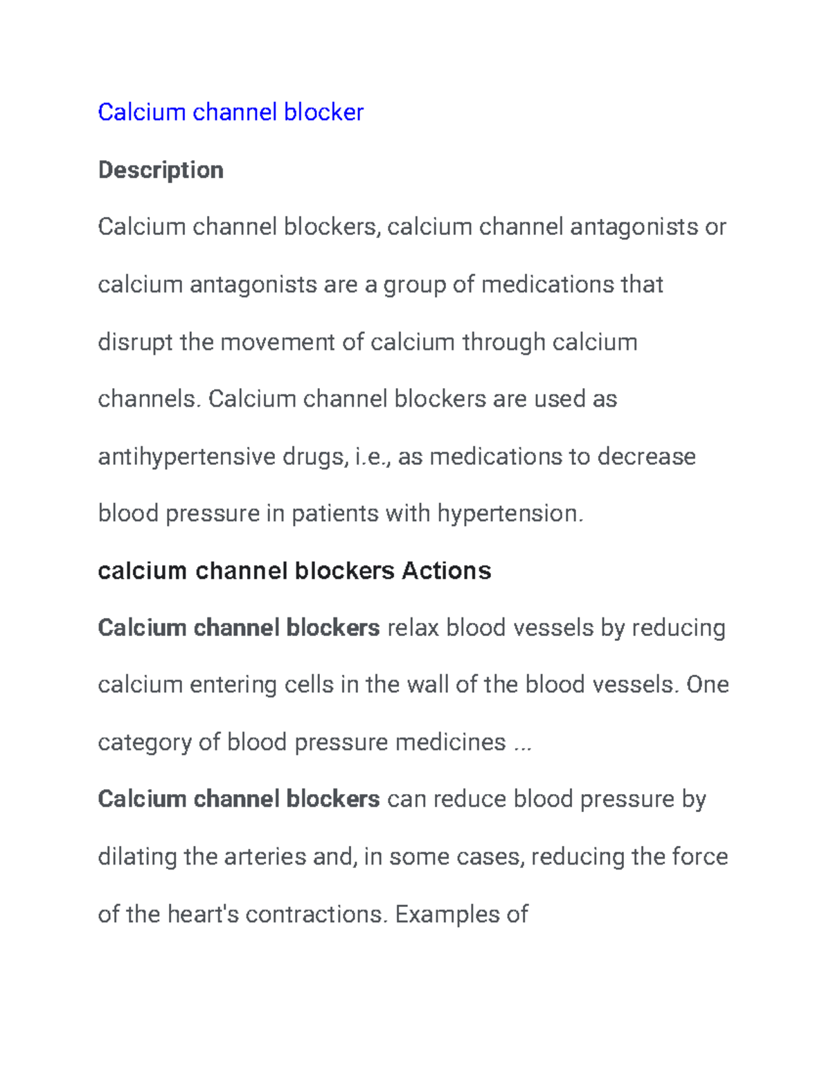 Blood Pressure Medication - Calcium channel blocker Description Calcium ...