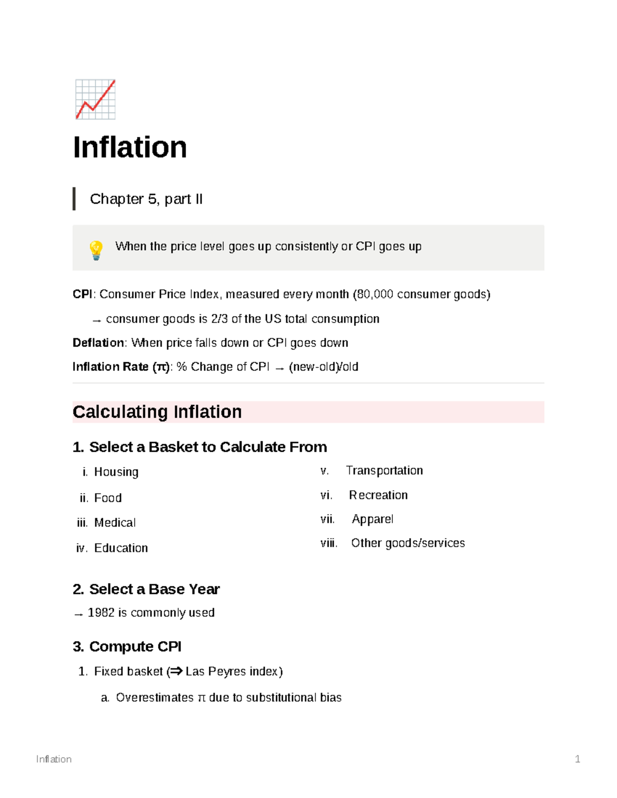 Inflation - Professor Keskinel, Chapter 5 part II notes - Inflation 1 ...