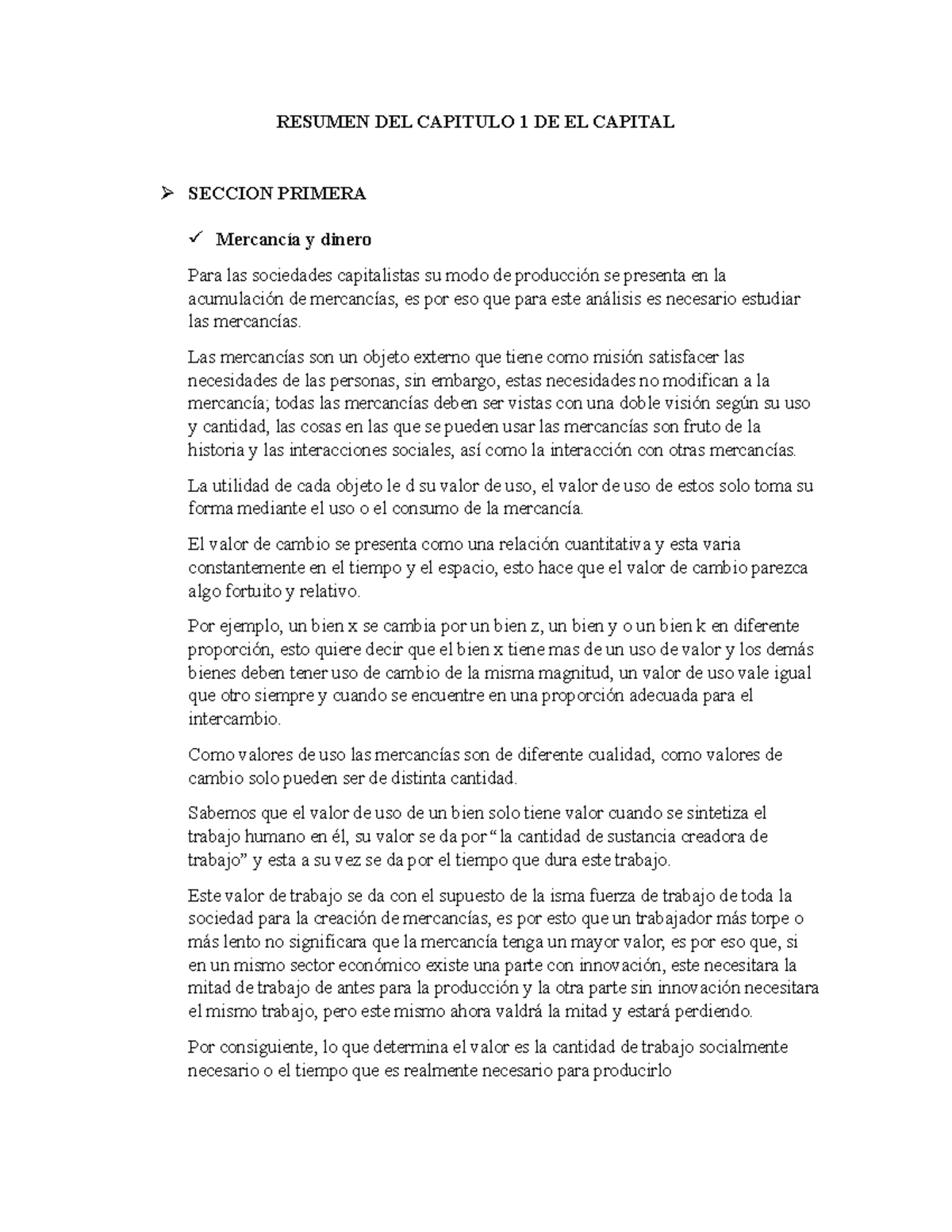 Resumen DEL Capitulo 1 DE EL Capital - RESUMEN DEL CAPITULO 1 DE EL ...