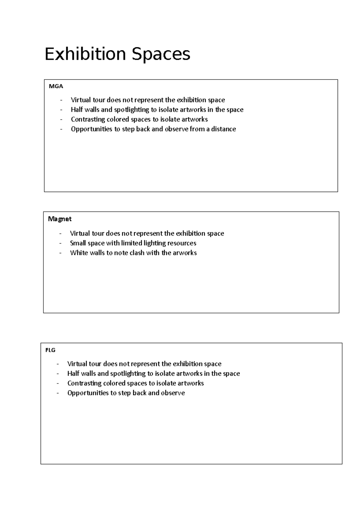 Unit 4 Notes Studio Arts - Exhibition Spaces MGA - Virtual tour does ...