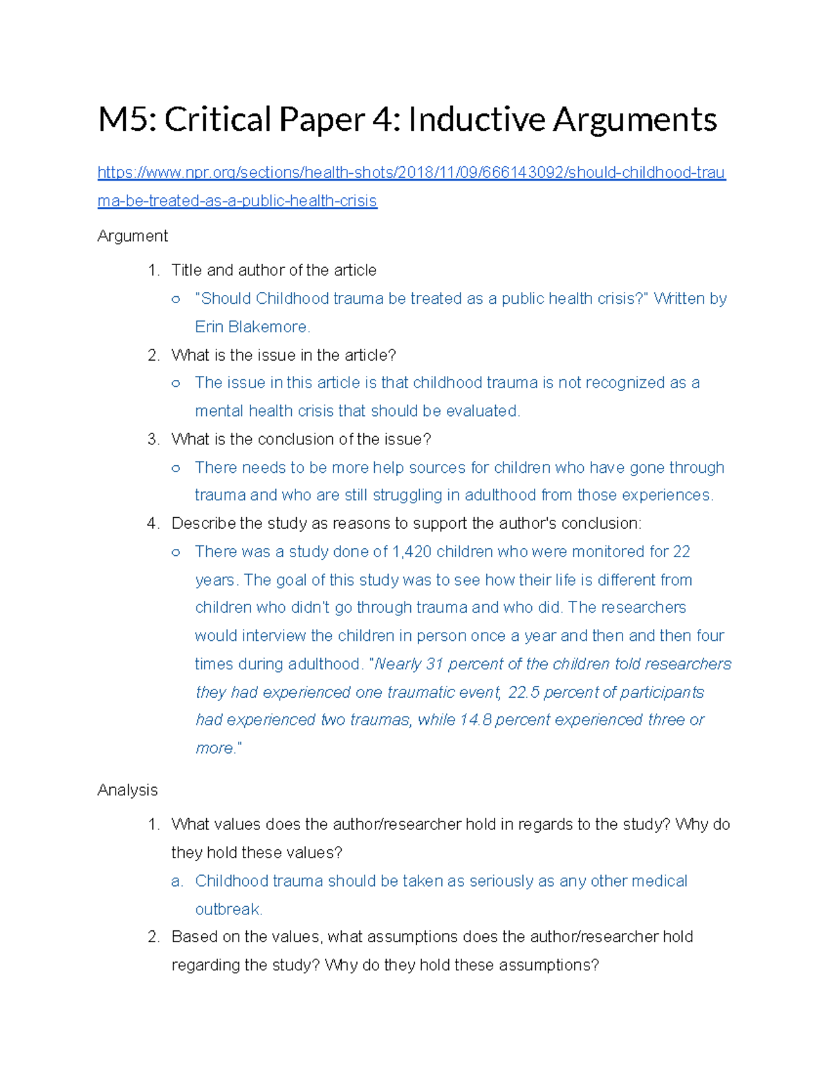 M5 Critical Paper 4 Inductive Arguments - M5: Critical Paper 4 ...