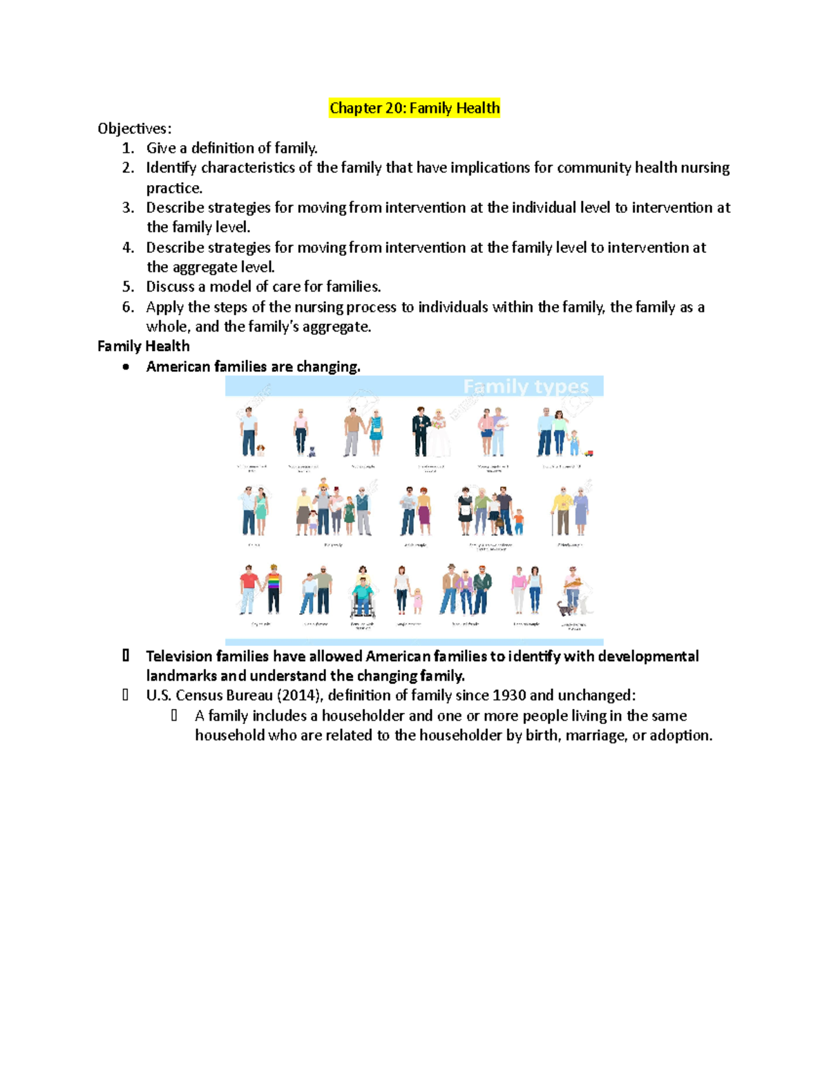 Chapter 20-Family Health - Chapter 20: Family Health Objectives: Give a ...