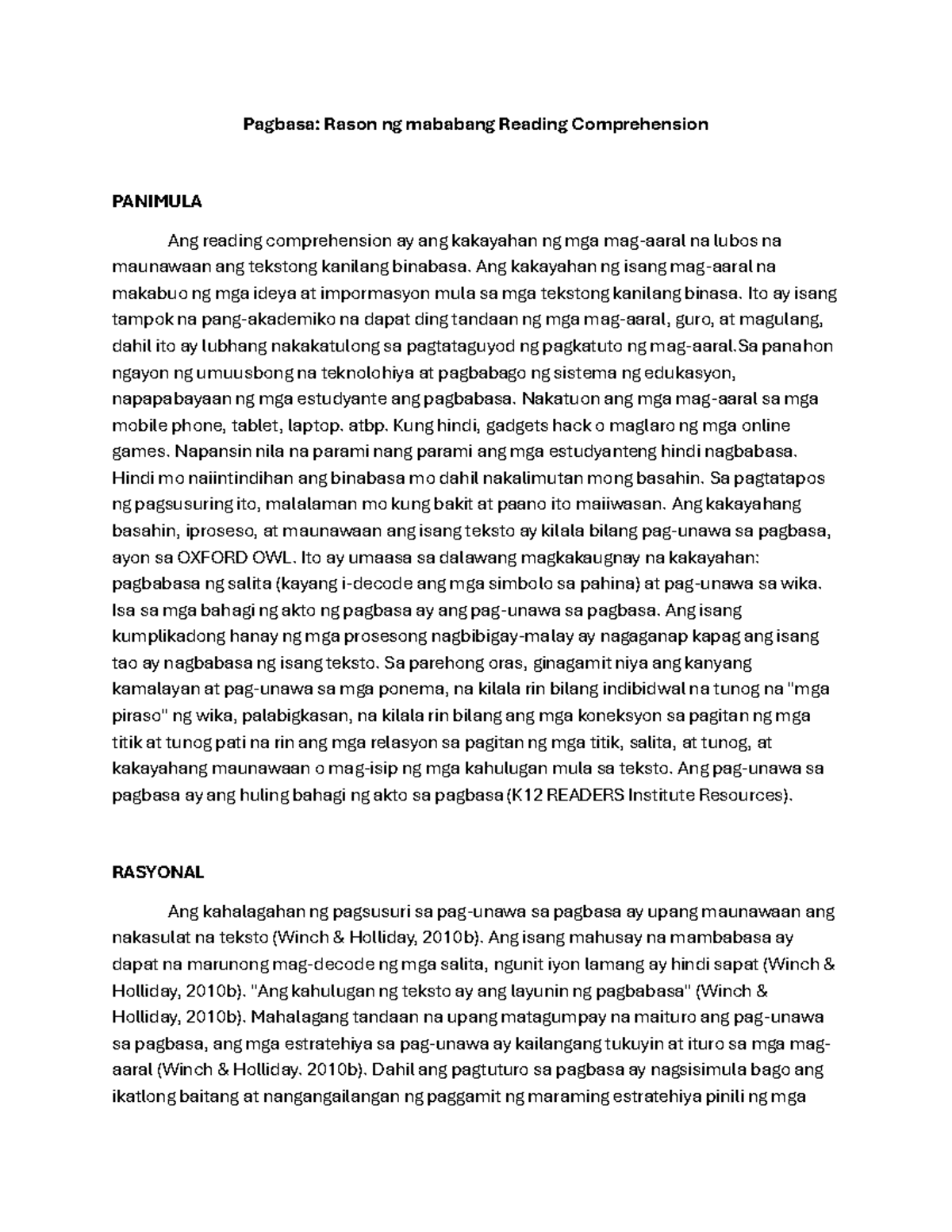 Document (1) (8) - concept paper - Pagbasa: Rason ng mababang Reading ...