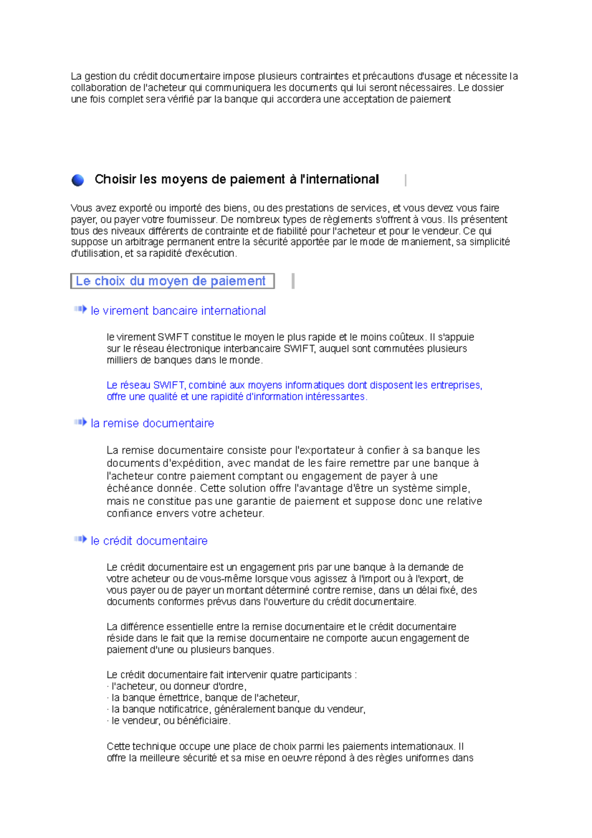 Documetation Credoc 1 - La gestion du crédit documentaire impose ...