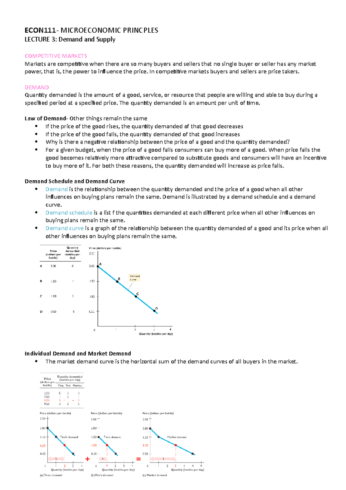 ECON111 WEEK 3 - Lecture notes 3 - ECON111- MICROECONOMIC PRINCPLES ...
