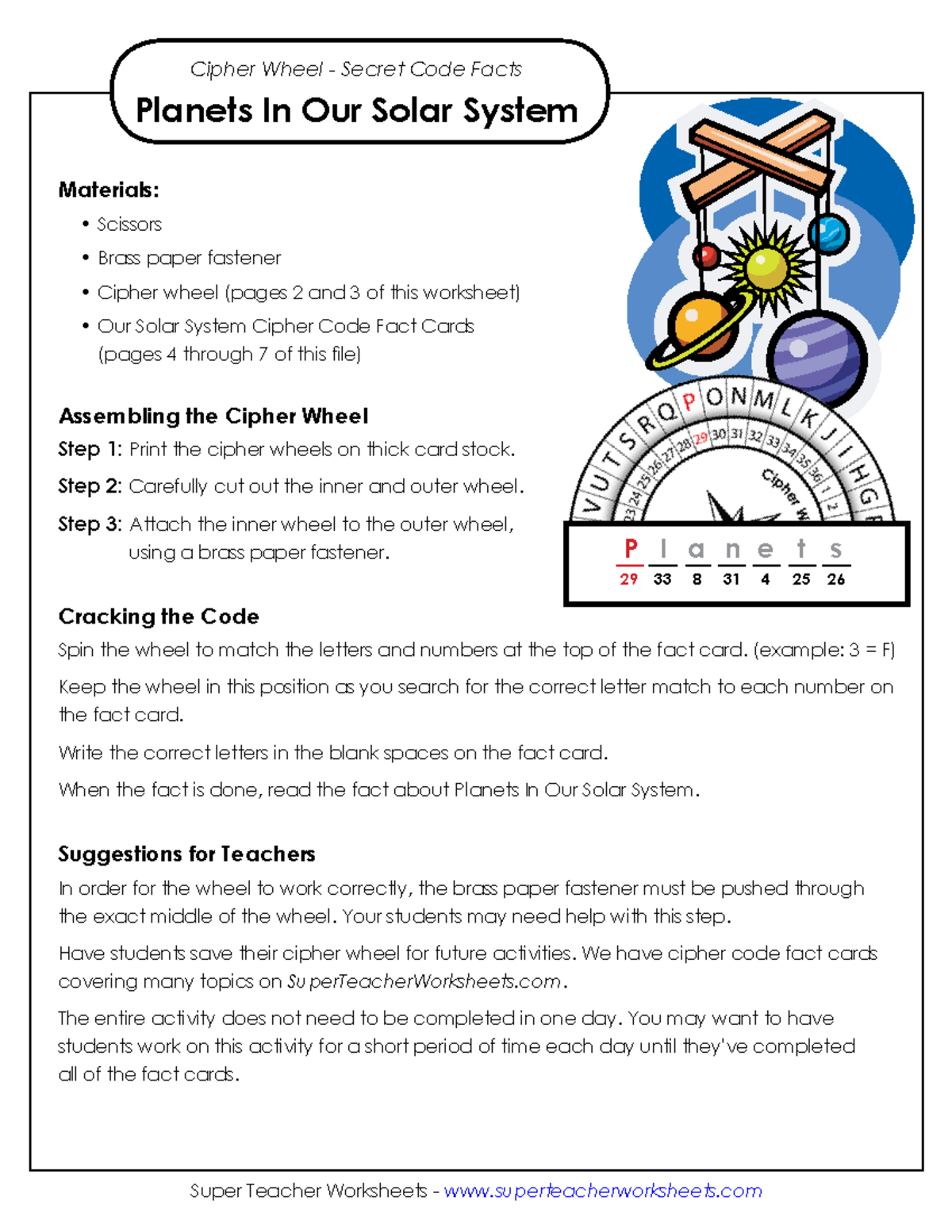 Cipher-wheel-solar-system Hokie - ####### Materials: • Scissors ...
