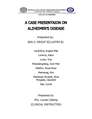 A scenario and a case study of alzheimer's disease . - MEDICAL WARD ...