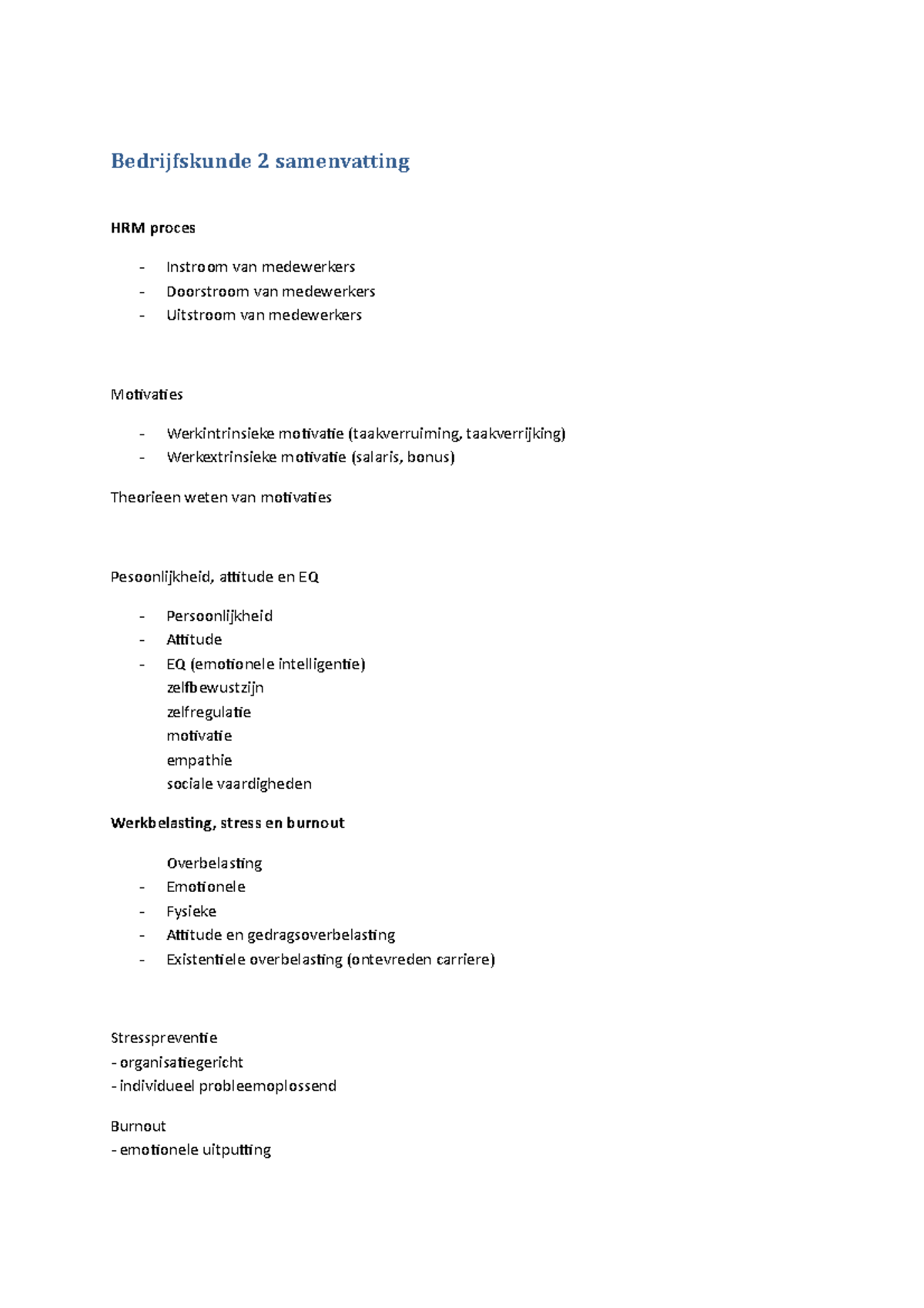 Bedrijfskunde 2 samenvatting - Bedrijfskunde 2 samenvatting HRM proces ...