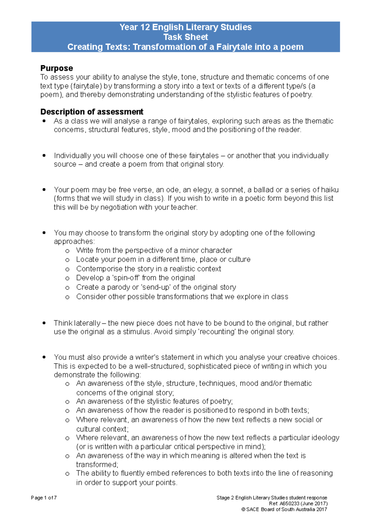 Transforming Texts - Snow White B+ grade - Year 12 English Literary ...