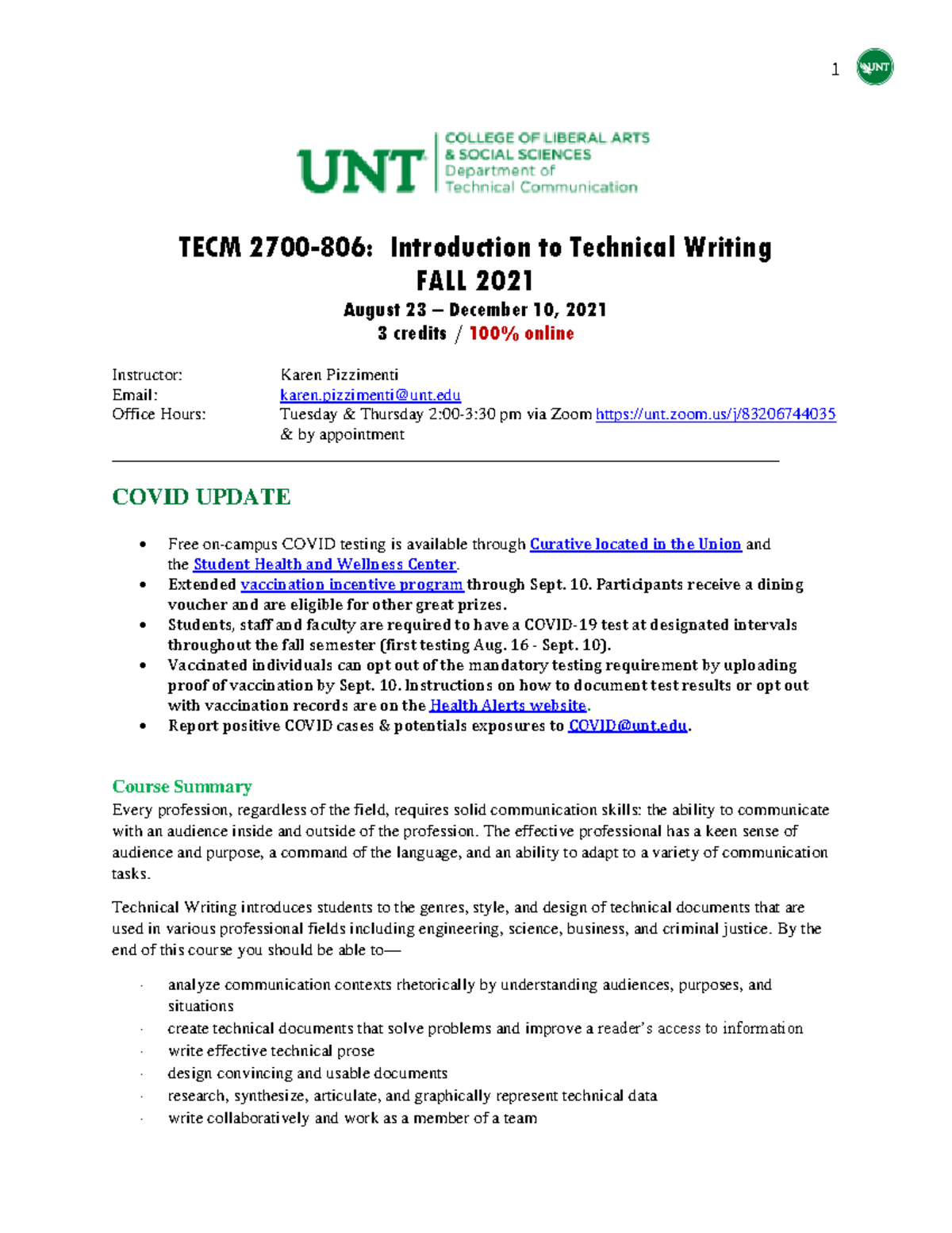 Syllabus TECM 2700 Fall 2021 - TECM 2700-806: Introduction to Technical ...