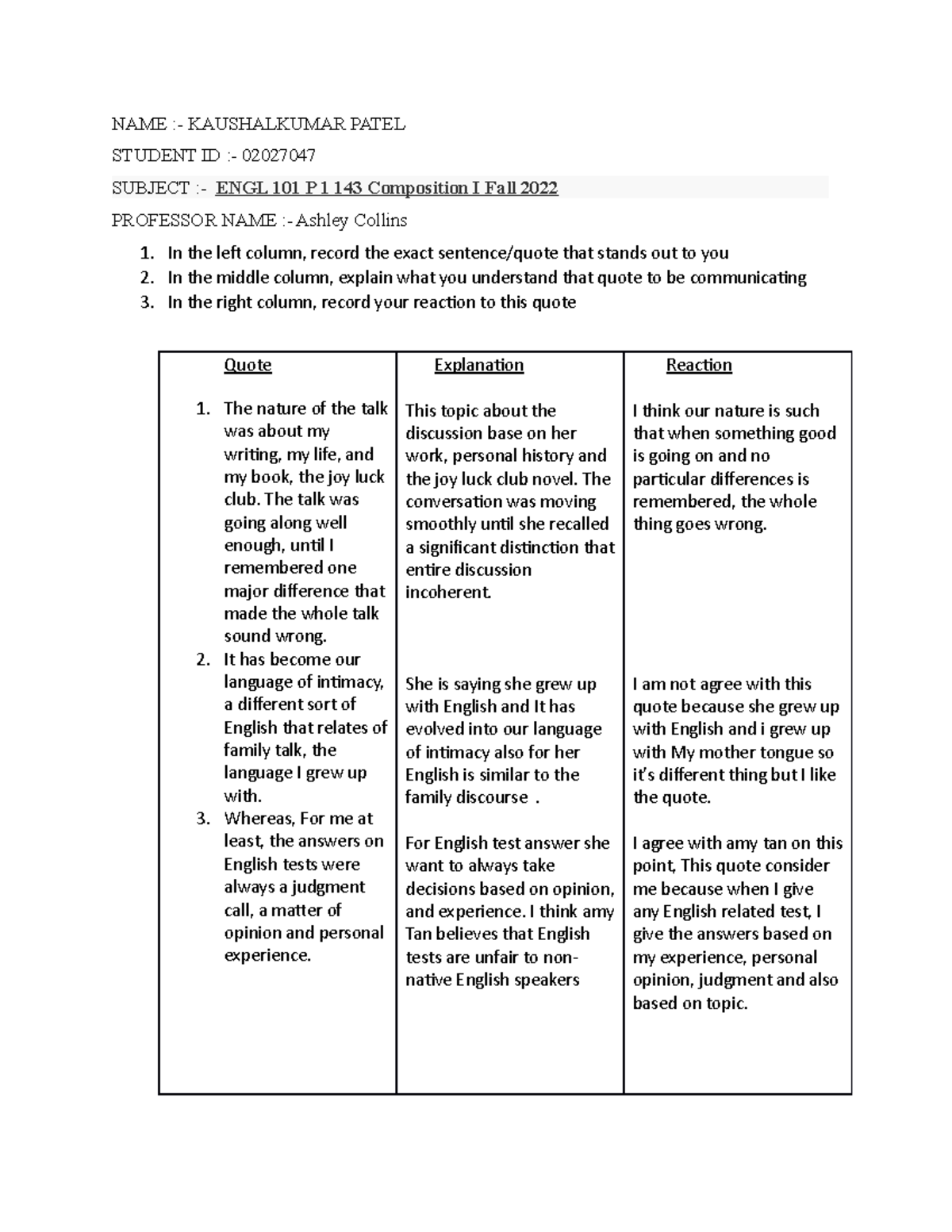 Triple Entry Notebook - essay to understand - NAME :- KAUSHALKUMAR ...