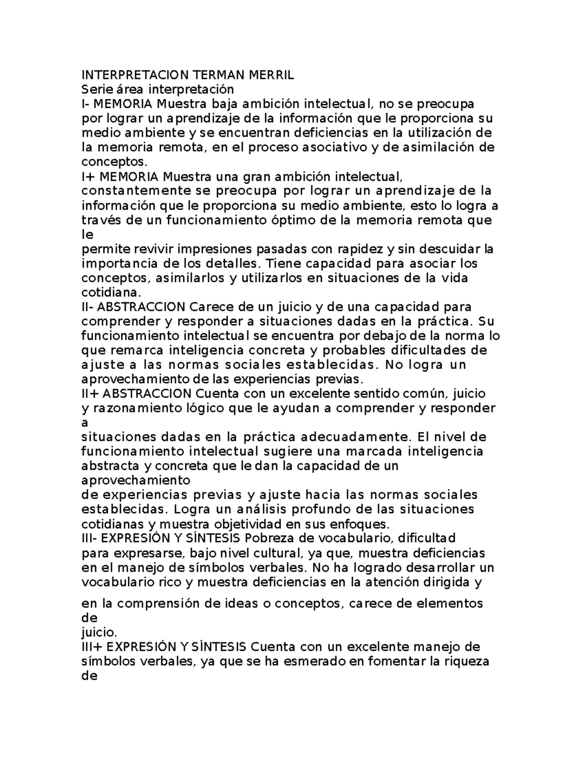 Interpretacion Terman Merril - INTERPRETACION TERMAN MERRIL Serie área ...