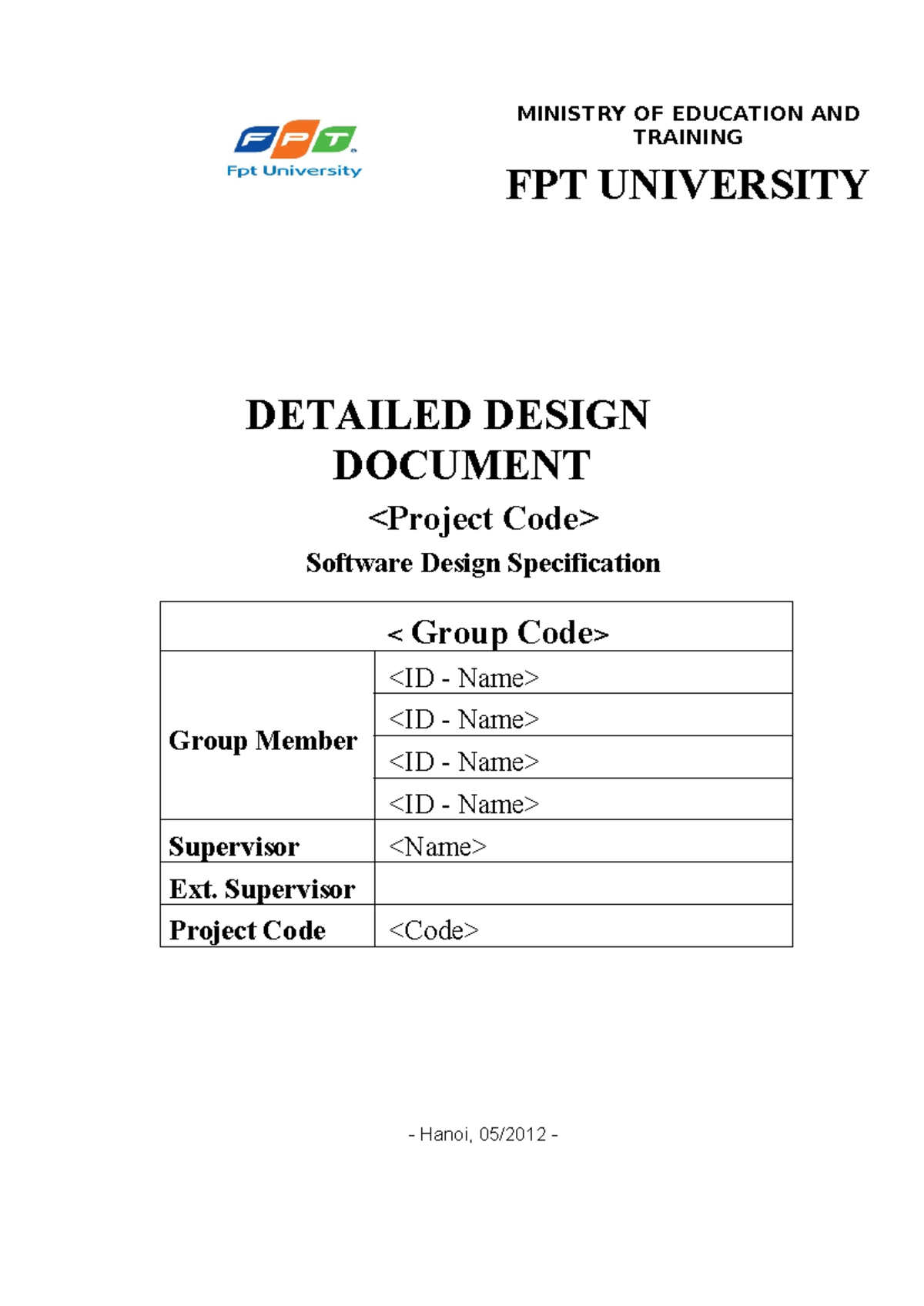 I2SE Detailed Design Template v1.0 - DETAILED DESIGN DOCUMENT Software ...