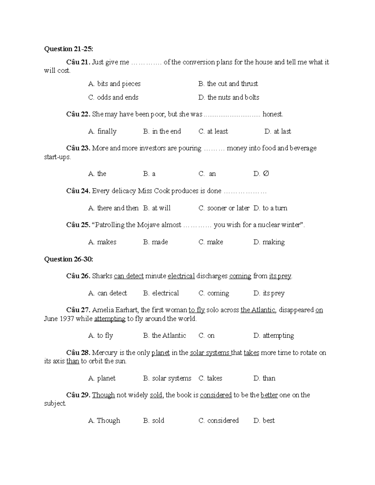 TA 5 NHC - Test 5 - Question 21-25: Câu 21. Just give me ...