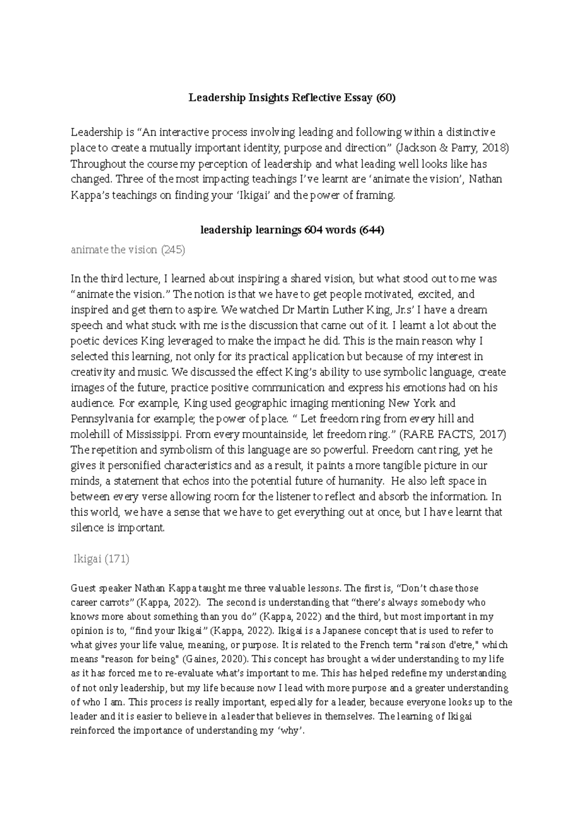 Leadership Insights Reflective Essay - Three of the most impacting ...