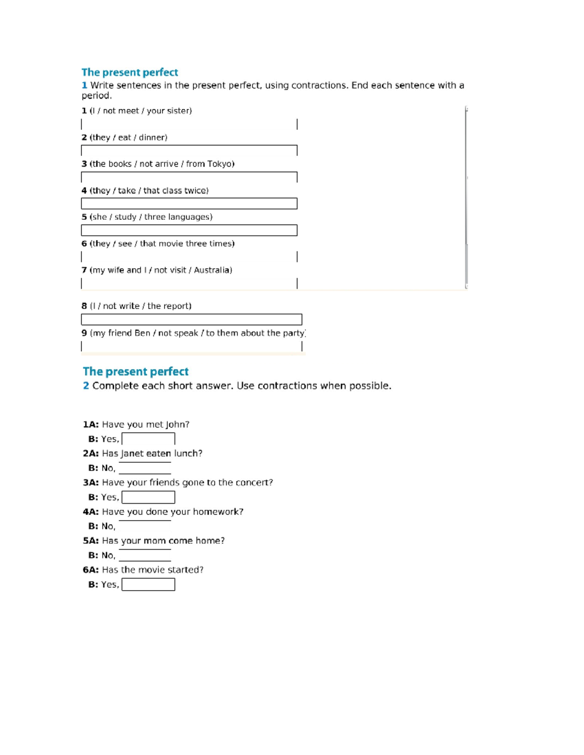 Presente perfecto - The present perfect 1 Write sentences in the ...