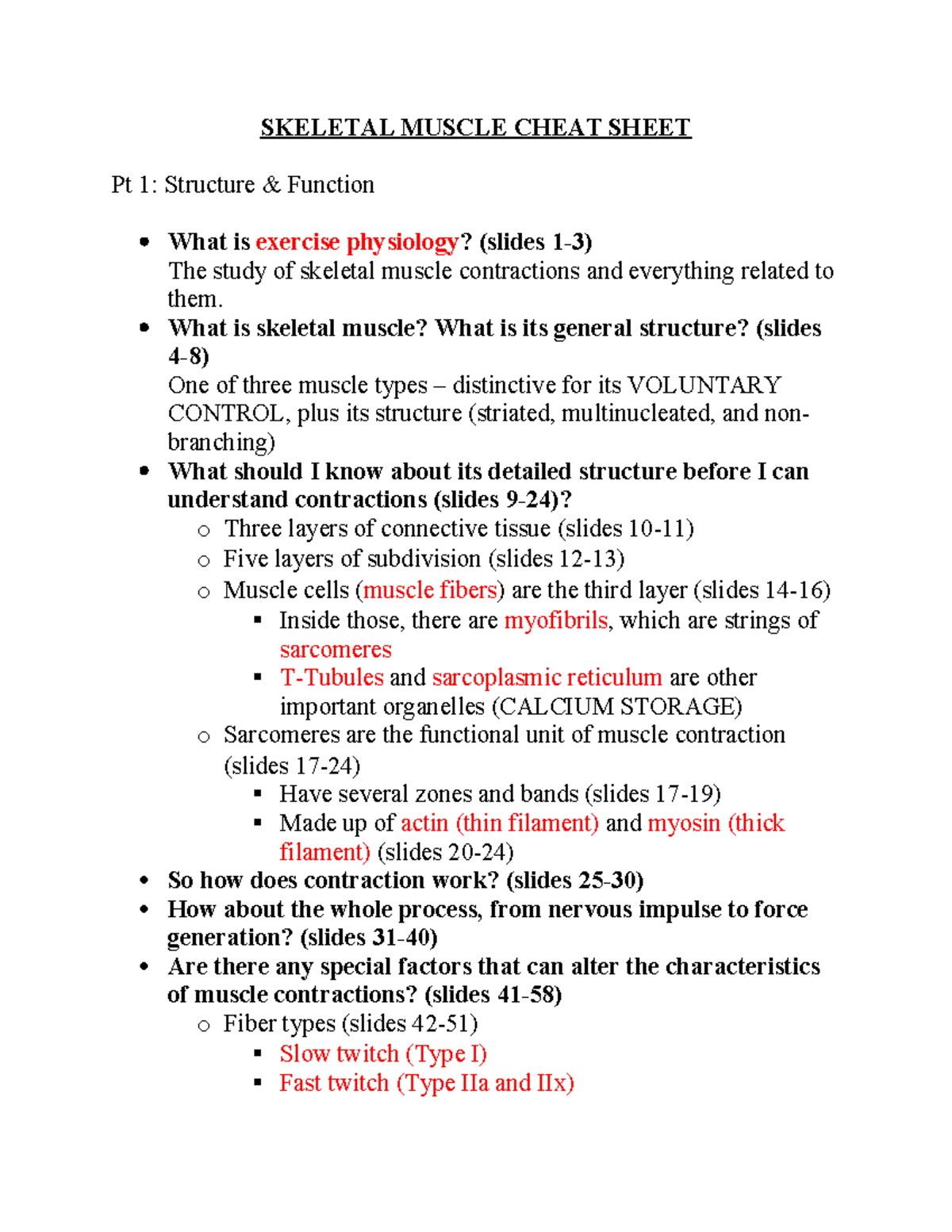 Cheat Sheet 2 Muscle - SKELETAL MUSCLE CHEAT SHEET Pt 1: Structure ...