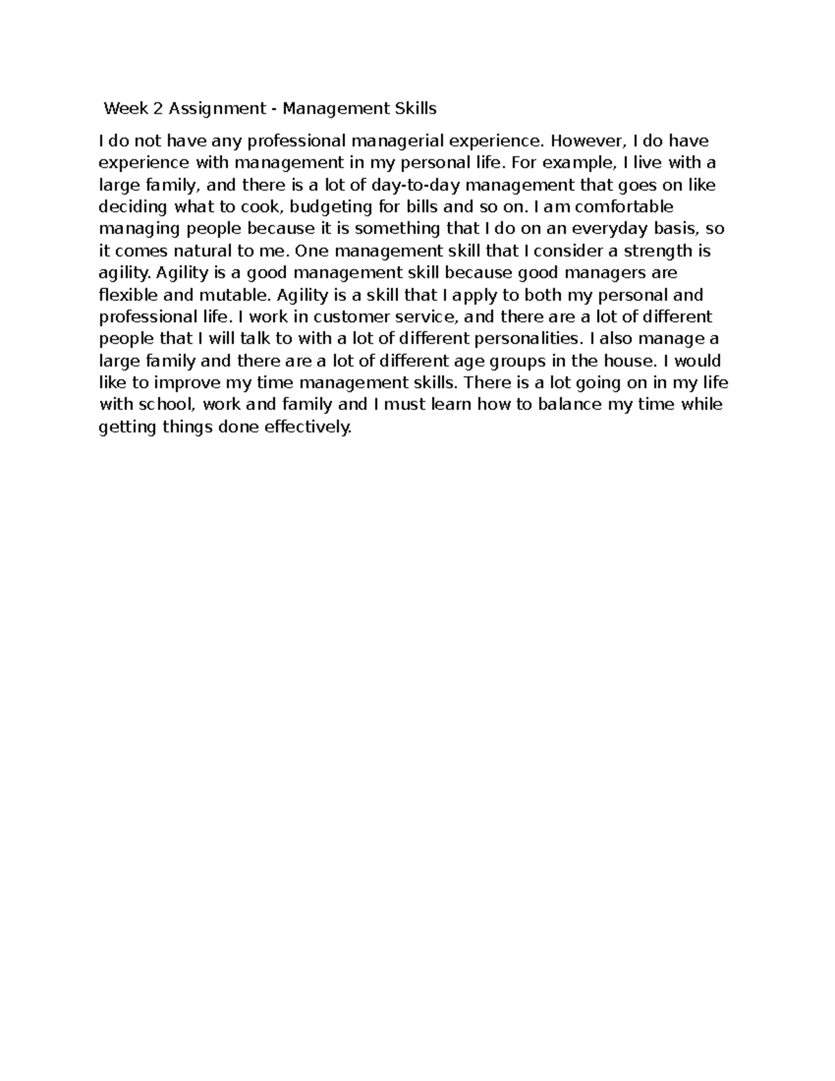 Week 2 Assignment Management Skills BUS302 - Week 2 Assignment ...