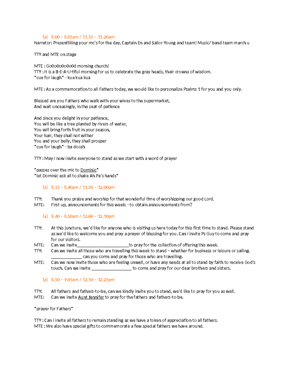 Father's Day Script - (a) 8 – 8 / 11 – 11 Narrator: Presentiiiiing your ...