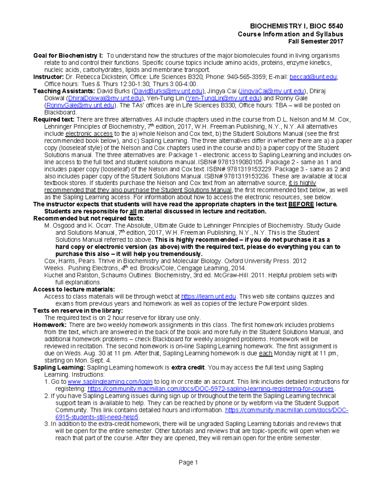 Syllabus BIOC 5540 2017-1 - Course Information and Syllabus Fall ...