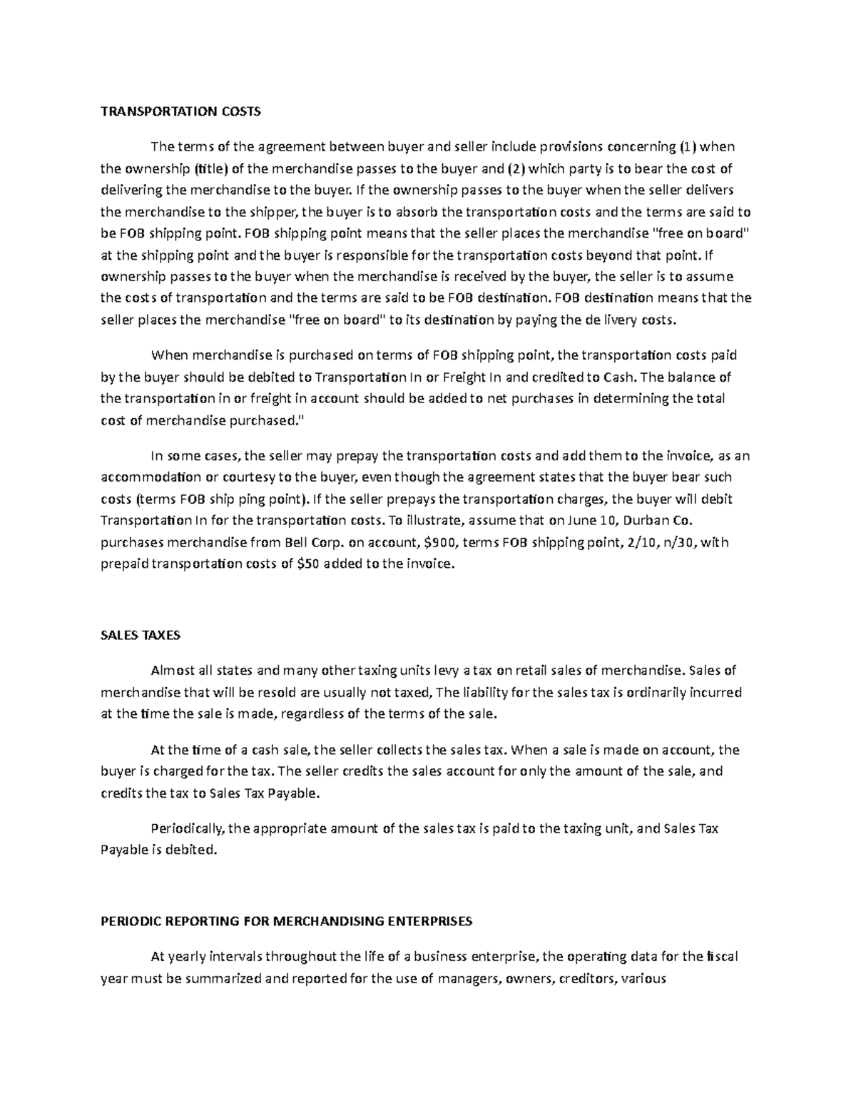 Transportation Costs - TRANSPORTATION COSTS The terms of the agreement ...