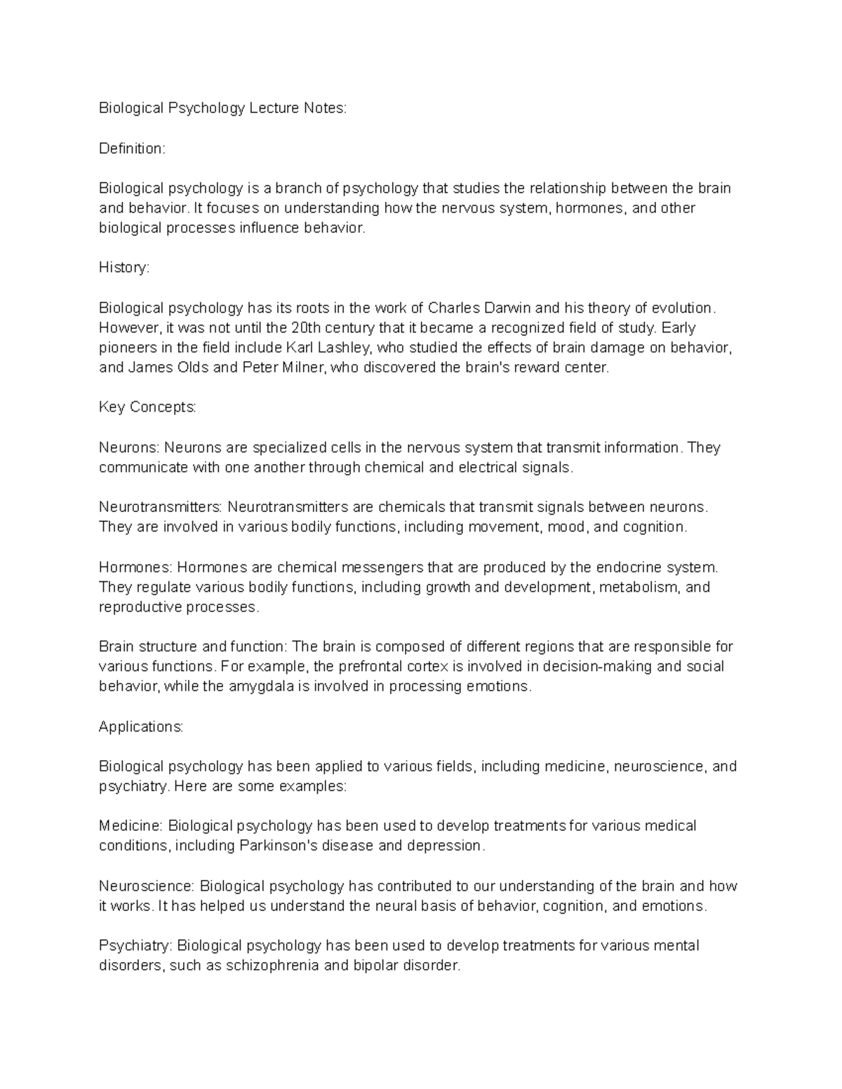 Biological Psychology - It focuses on understanding how the nervous ...