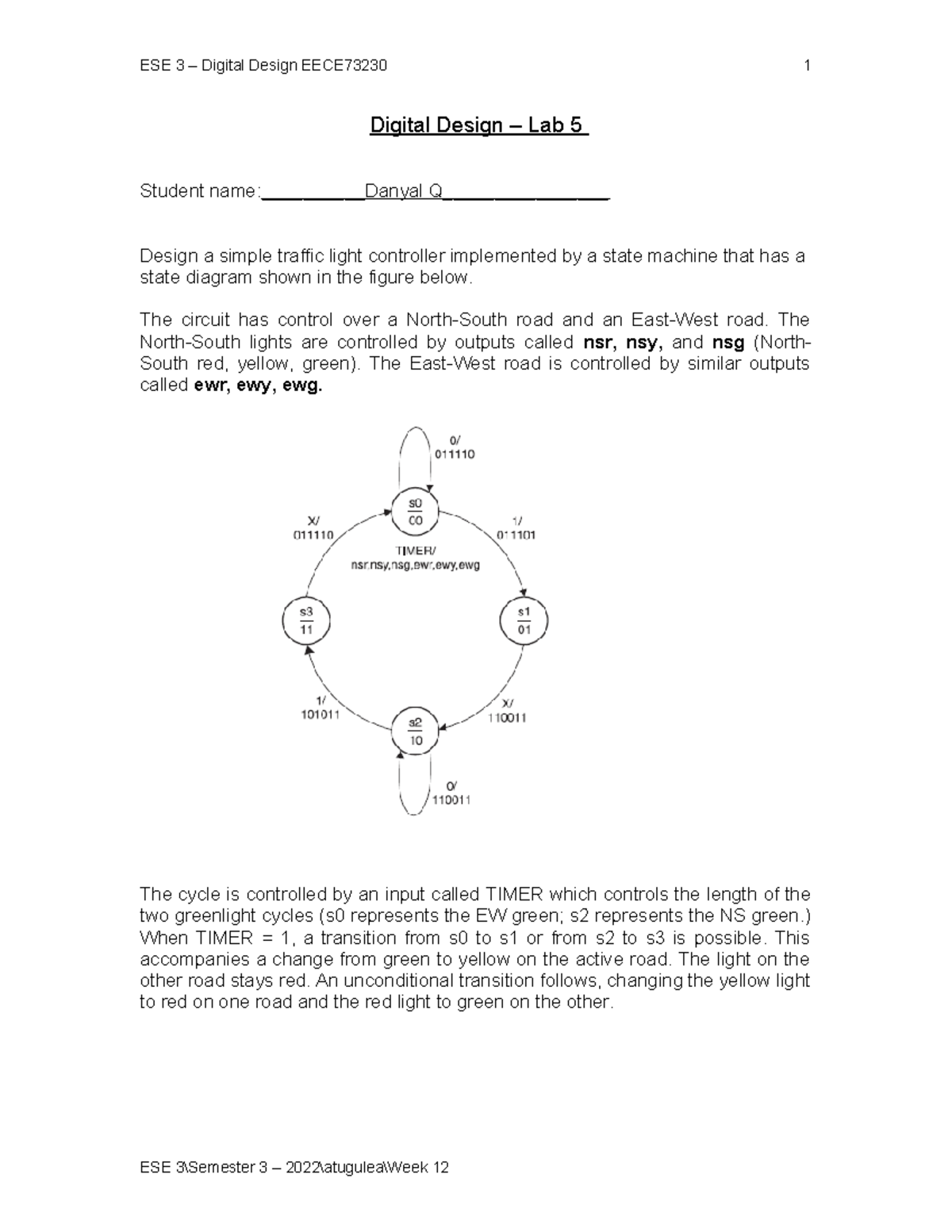 Lab 5 ans - shows answers to cs lab - Digital Design – Lab 5 Student ...