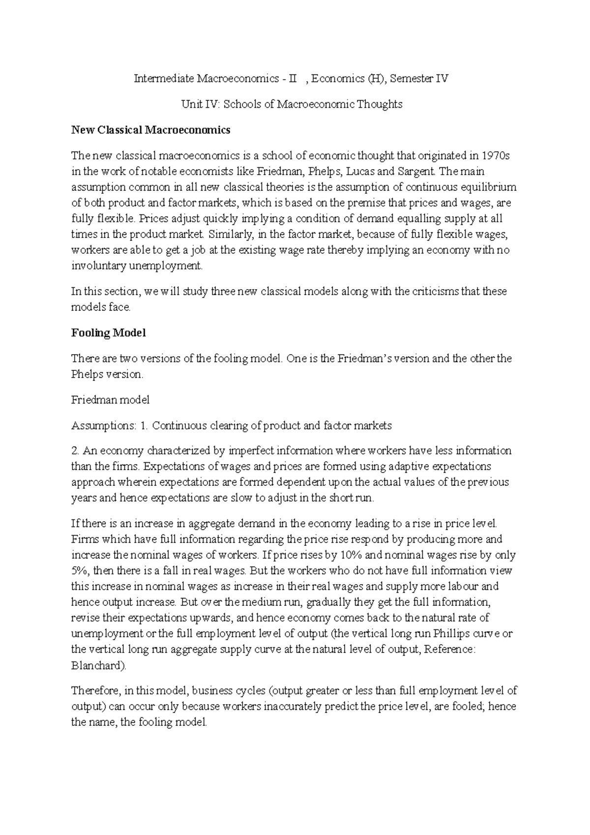 New-Classical-Macroeconomics theory sem 4th - Intermediate ...