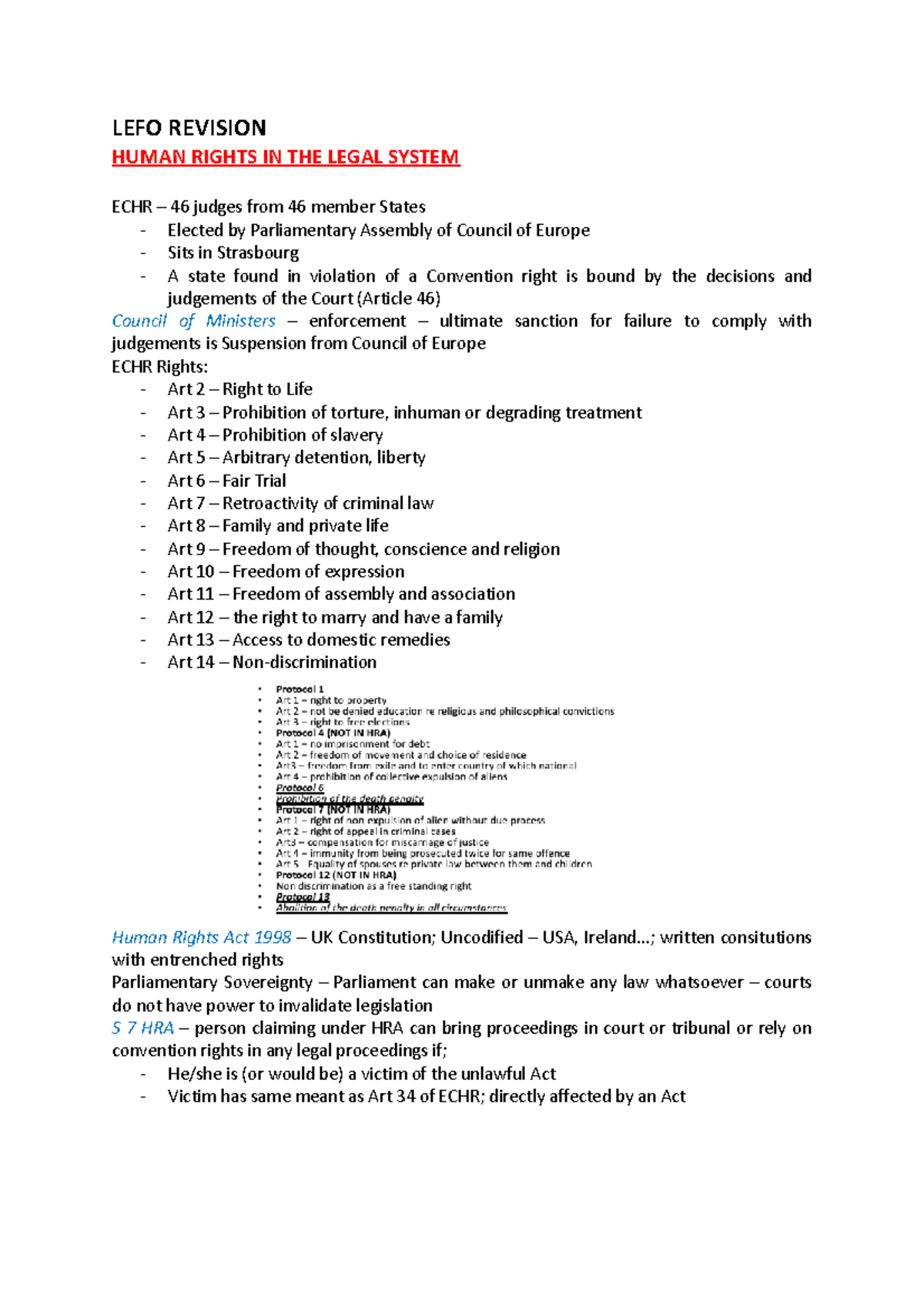 LEFO Revision - Human Rights - LEFO REVISION HUMAN RIGHTS IN THE LEGAL ...