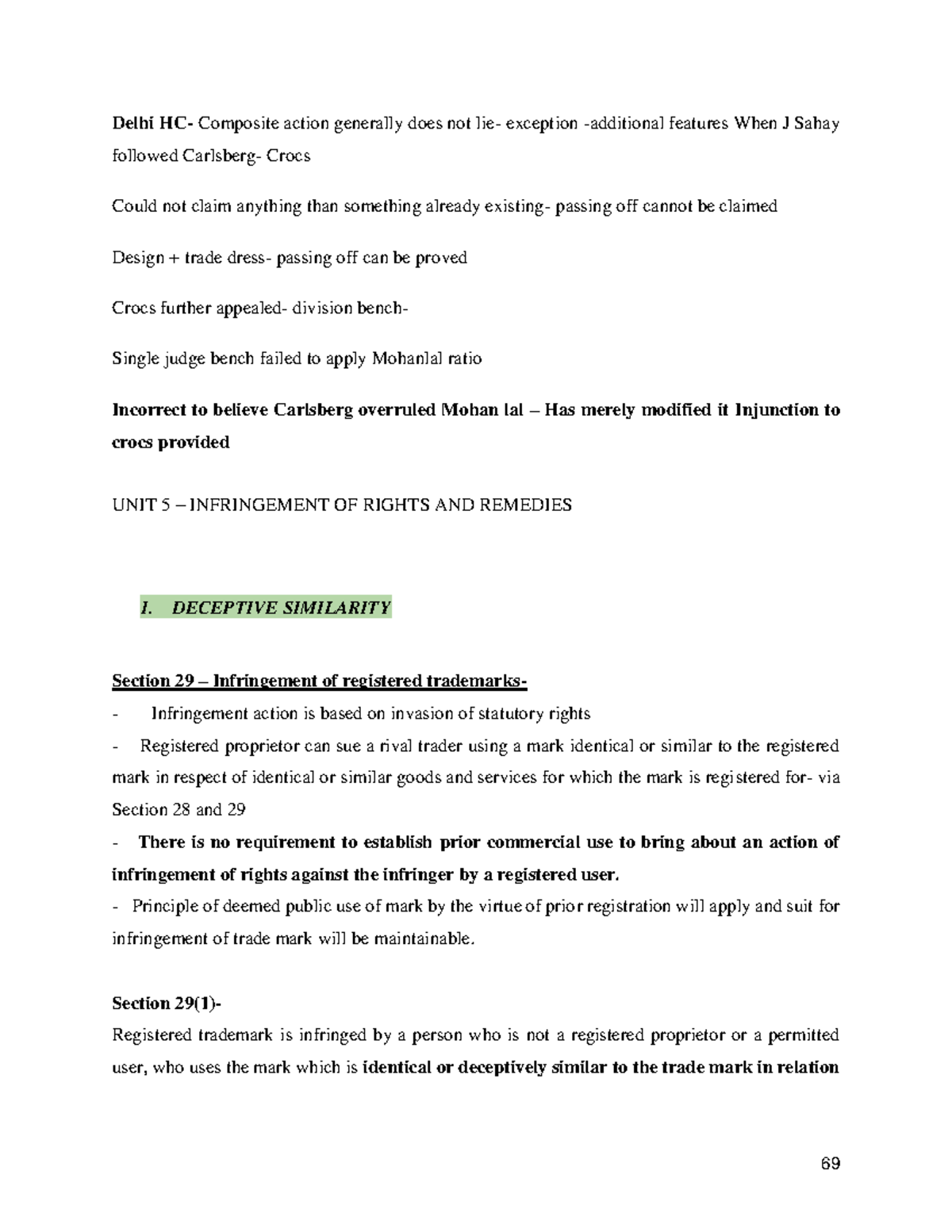 Trademarks notes Unit 5 - Law Of Trademarks - Christ University - Studocu