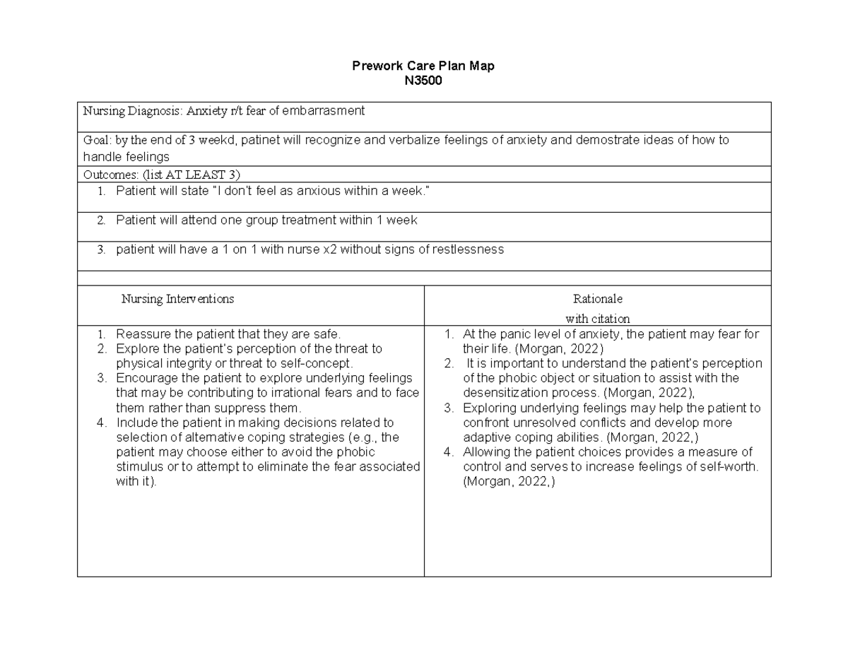 NURS+3500+Care+Plan+Map - Prework Care Plan Map N Nursing Diagnosis ...