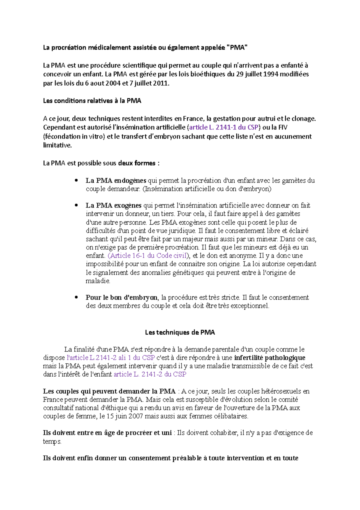 La PMA - notes - La ou La PMA est une scientifique qui permet au couple ...