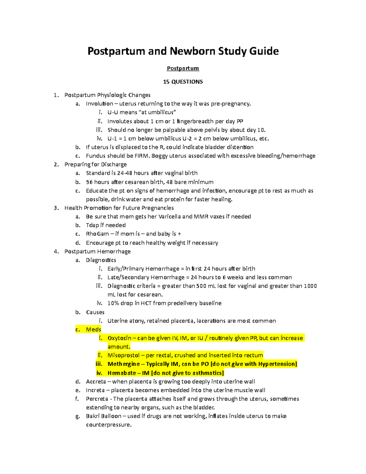 Unit 2 Study Guide PP-Infants-High Risk Infants - Postpartum and ...