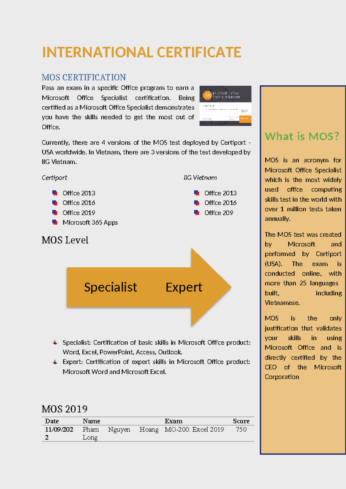 Word - Project 04 - INTERNATIONAL CERTIFICATE MOS CERTIFICATION Pass an ...