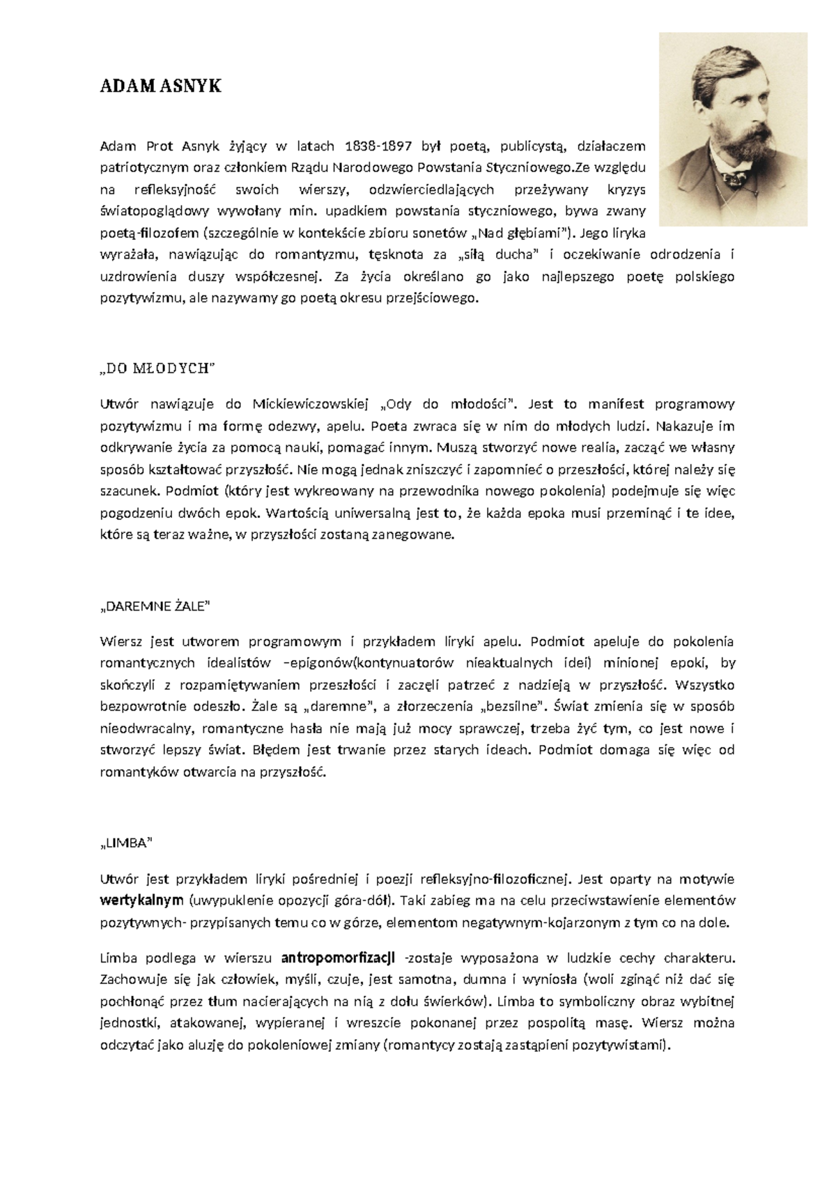 ADAM Asnyk - ADAM ASNYK Adam Prot Asnyk żyjący w latach 1838-1897 był ...