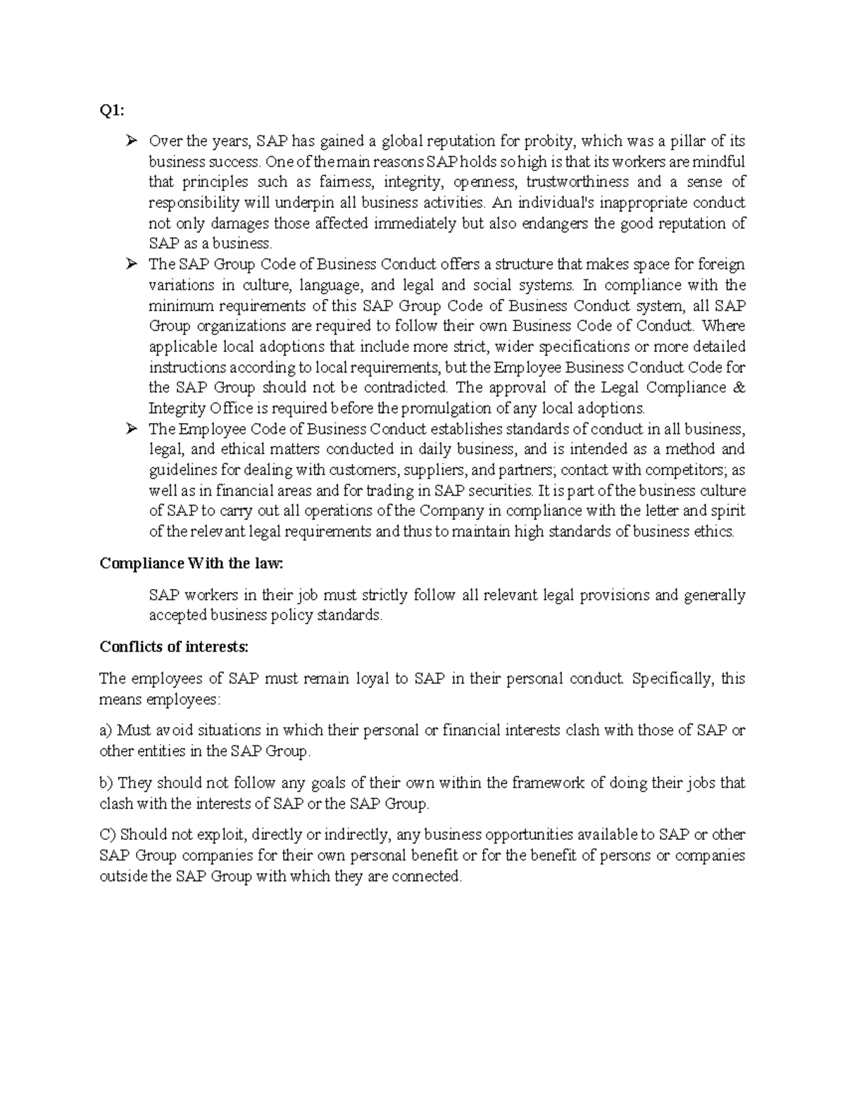 Assignment - Q1: Over the years, SAP has gained a global reputation for ...