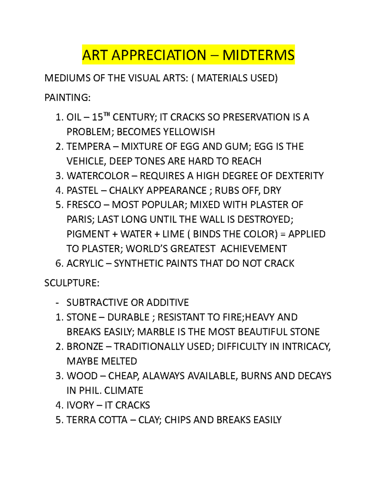 ART Appreciation Midterm Lecture - Accountancy - CDD - Studocu