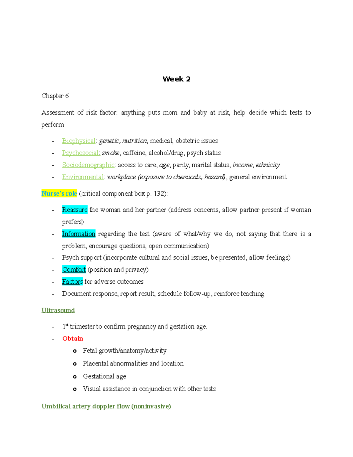 OB lecture week 2 - Week 2 Chapter 6 Assessment of risk factor ...
