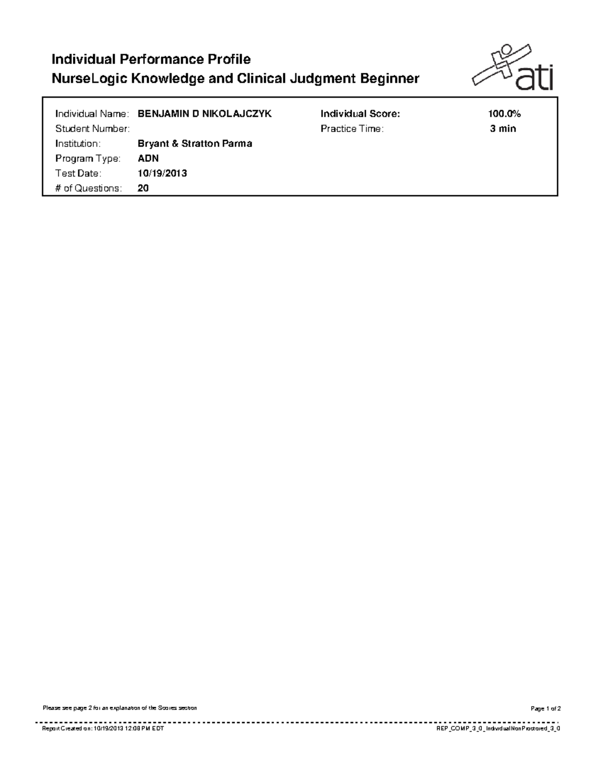 Mod 1 - ATI - ATI - Individual Performance Profile NurseLogic Knowledge ...