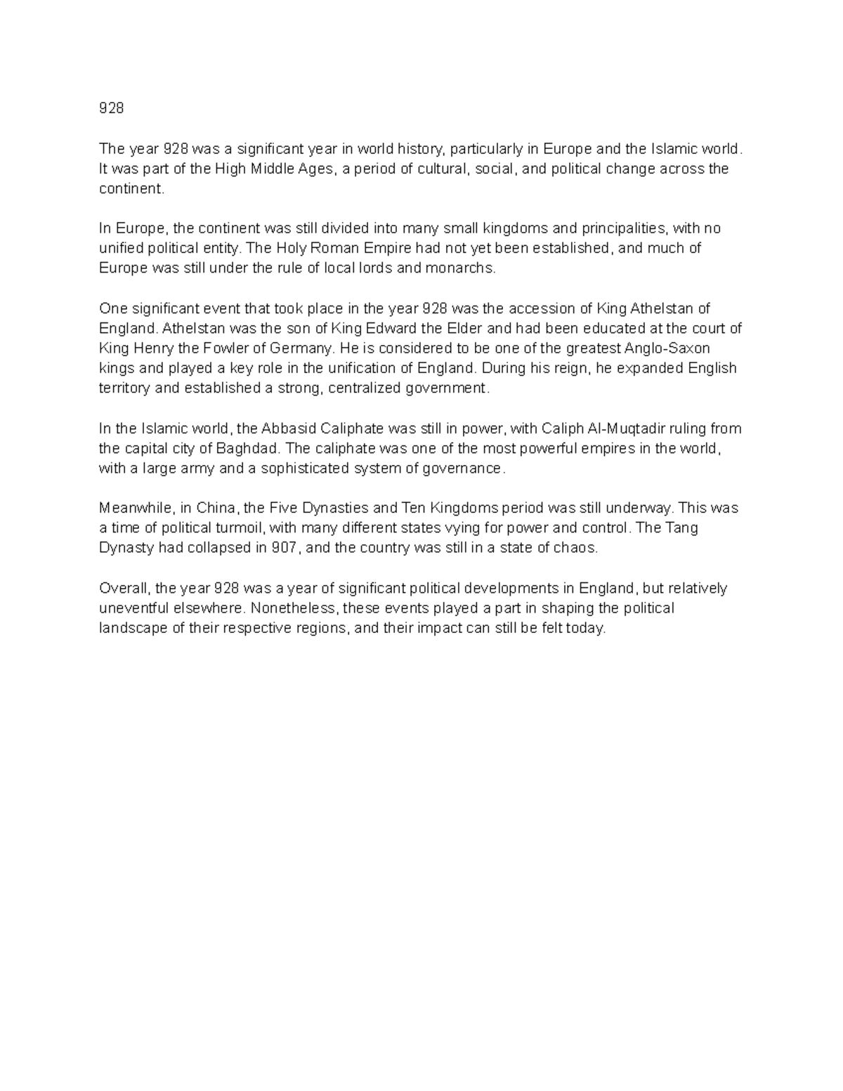 Untitled document (81) - 928 The year 928 was a significant year in ...