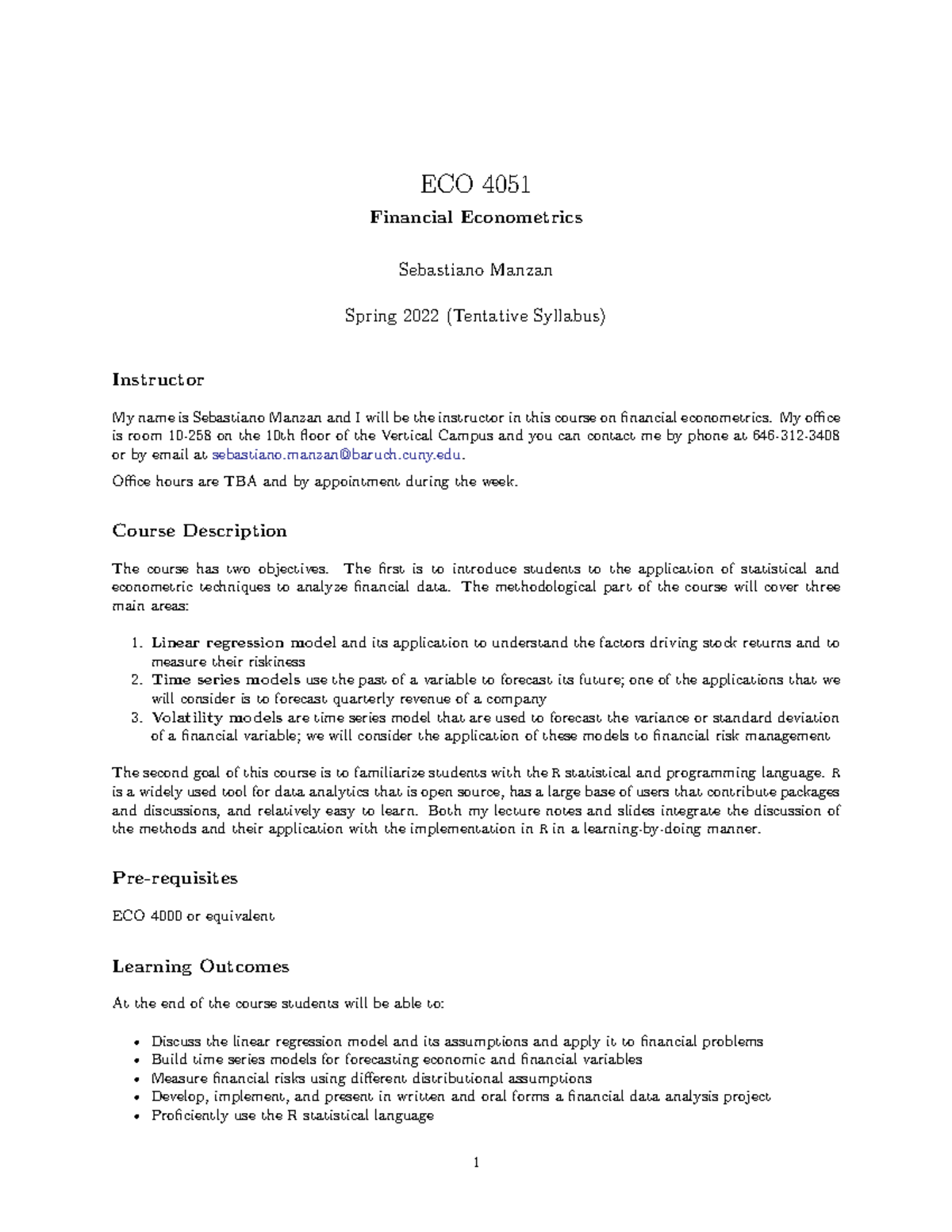 ECO 4051 Spring 2018 Syllabus - ECO 4051 Financial Econometrics ...