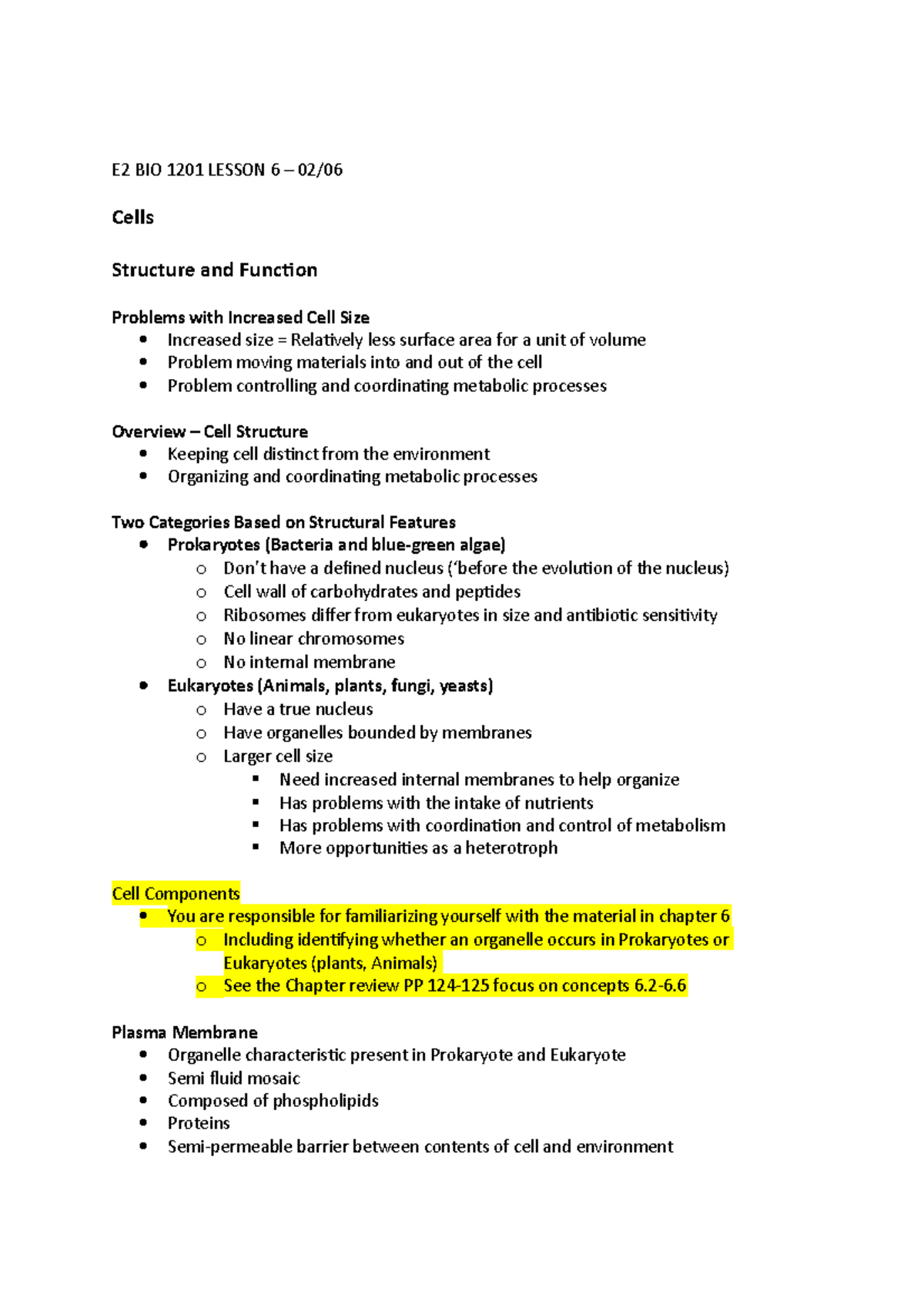 E2 BIO 1201 Lesson 6 - Lecture notes 6 - E2 BIO 1201 LESSON 6 – 02/06 ...