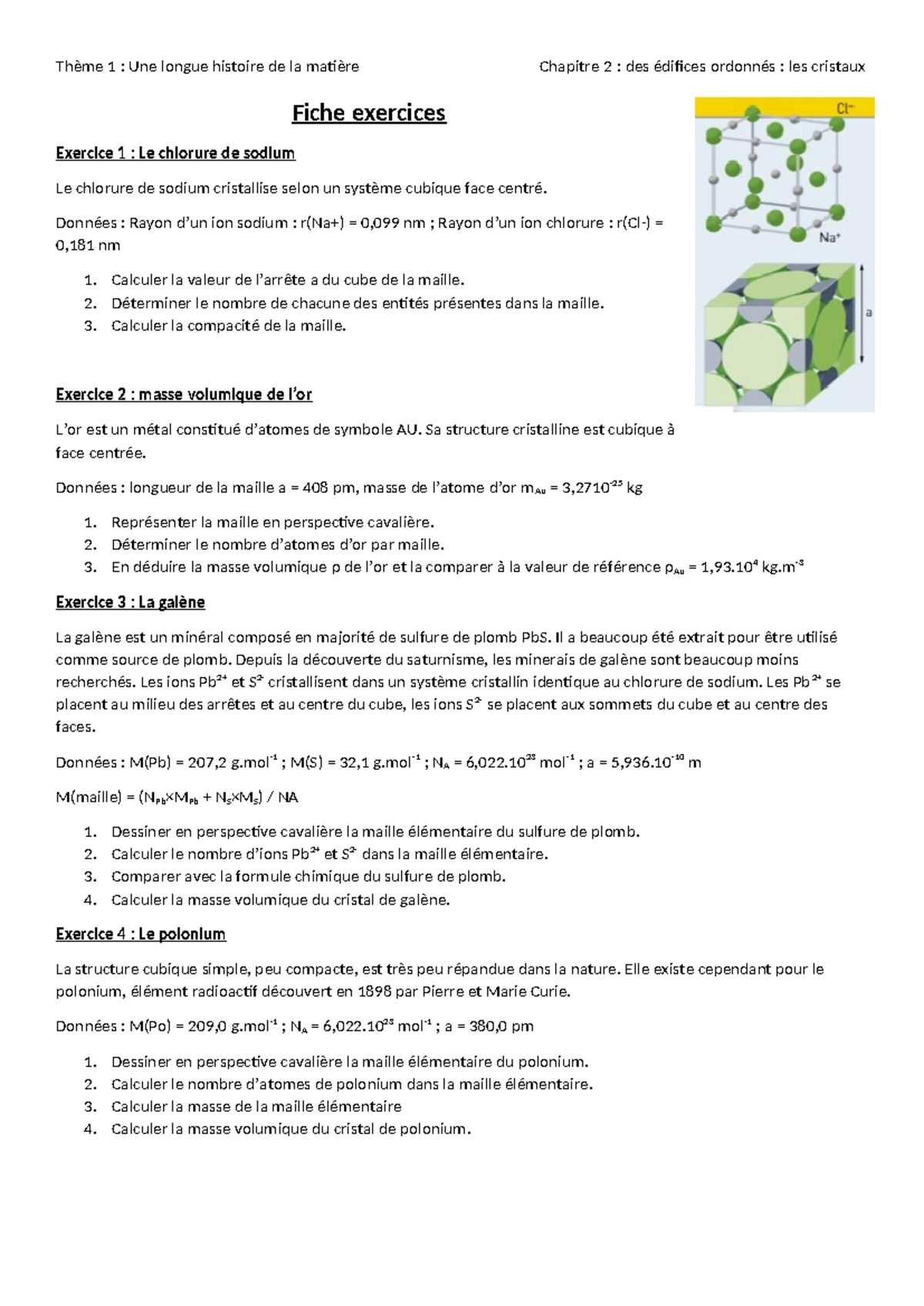 Fiche exercices chapitre 2 - Thème 1 : Une longue histoire de la ...