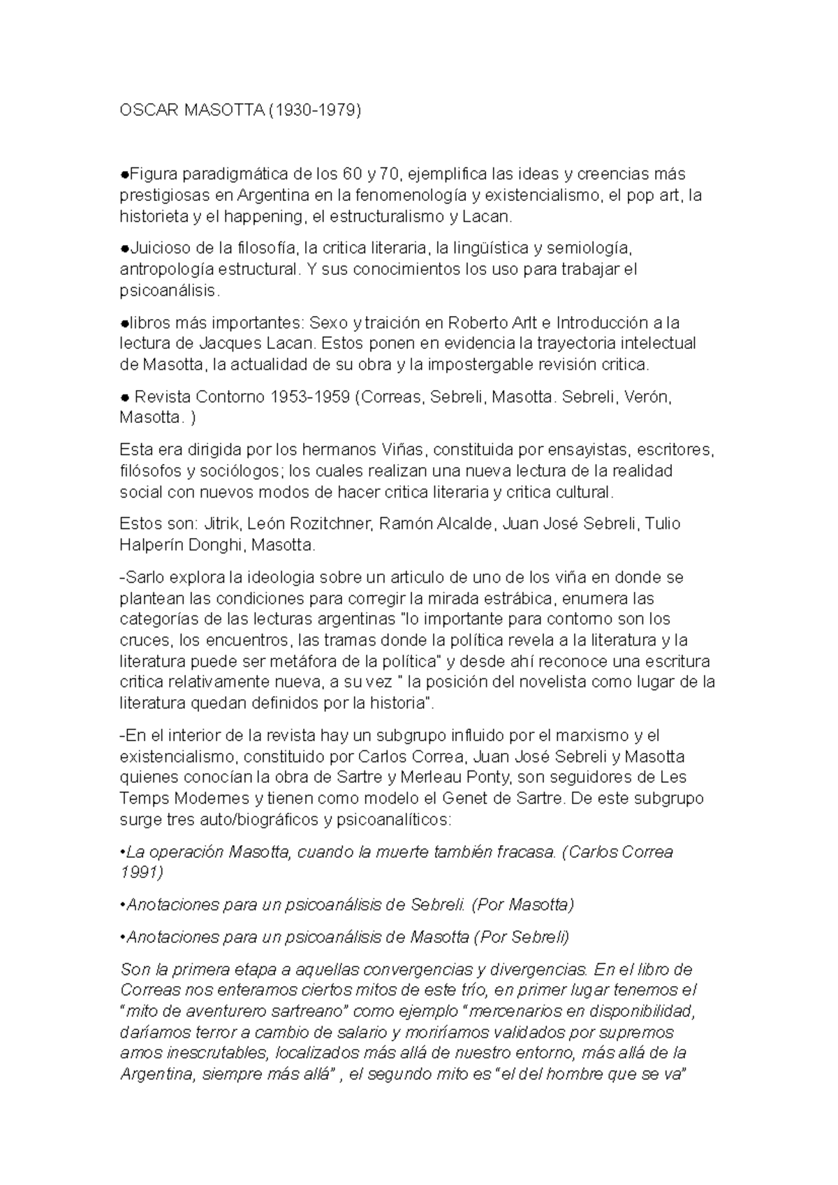Corrientes I - Resumen vida de masotta - OSCAR MASOTTA (1930-1979 ...