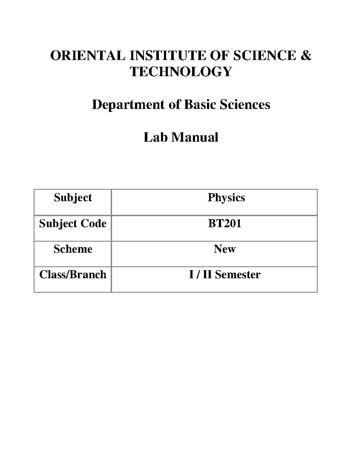 Physics LAB Manual - ORIENTAL INSTITUTE OF SCIENCE & TECHNOLOGY ...