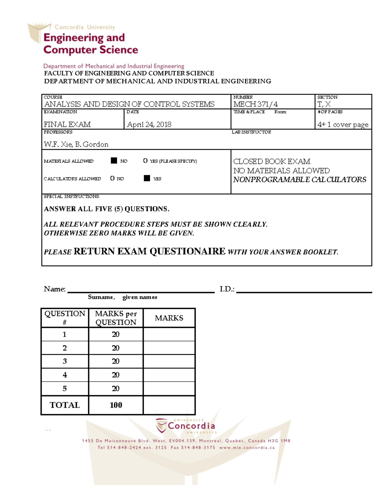 Midterm sample - FACULTY OF ENGINEERING AND COMPUTER SCIENCE DEPARTMENT ...
